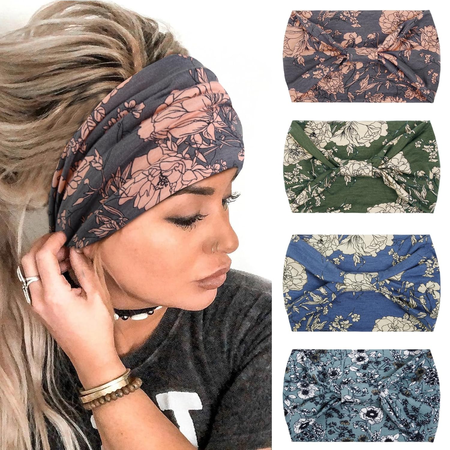Amazon.com : 4 Packs Wide Headbands for Women Knotted Non Slip Trendy ...