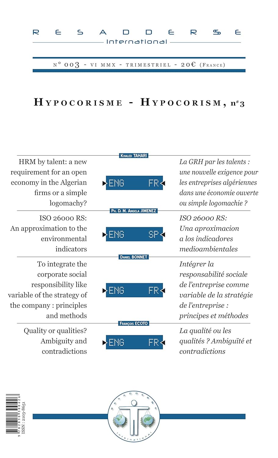 Amazon.com: RESADDERSSE INTERNATIONAL : HYPOCORISME-HYPOCORISM N°3: ...