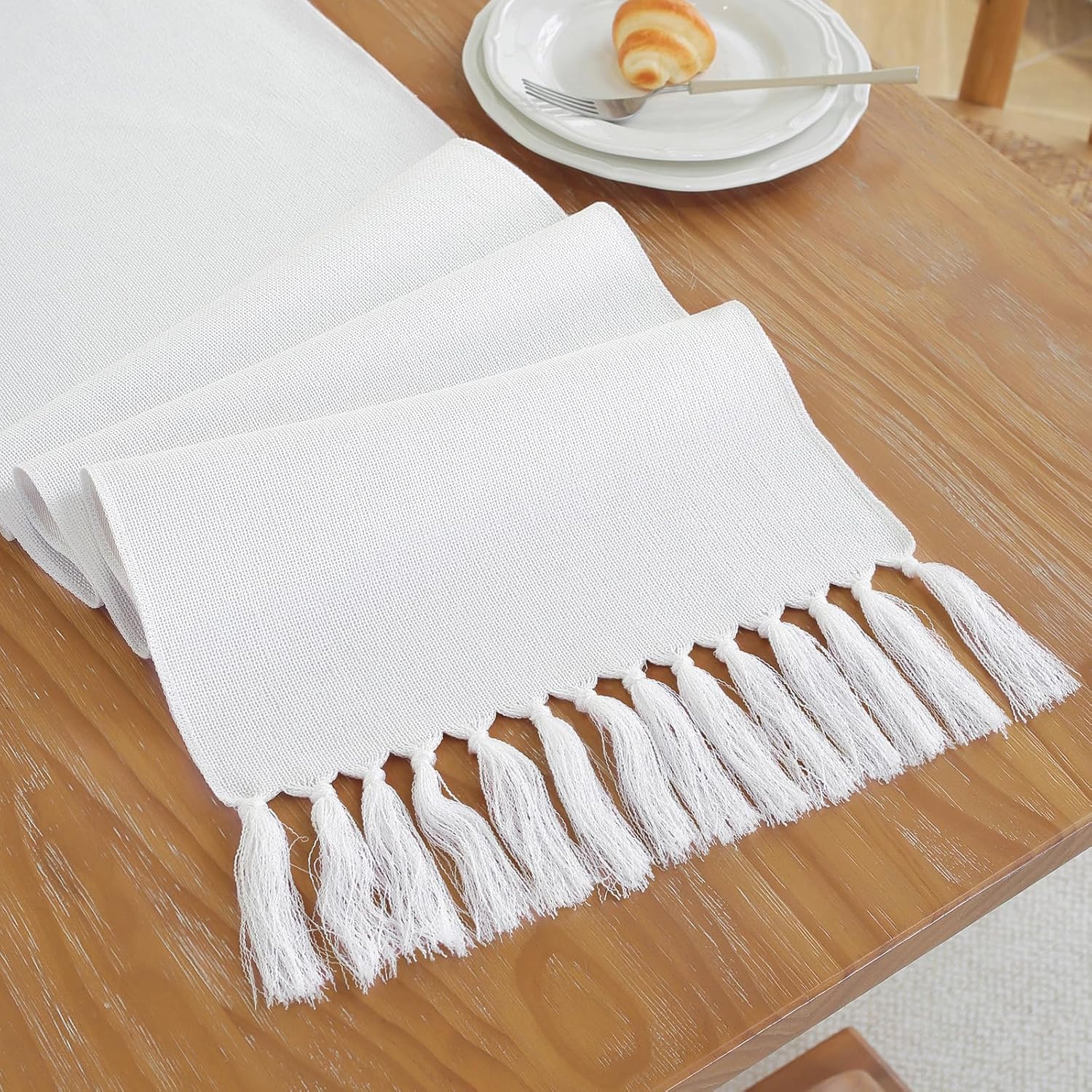 Amazon.com: Laolitou White Table Runners 72 Inches Long, Farmhouse Boho ...