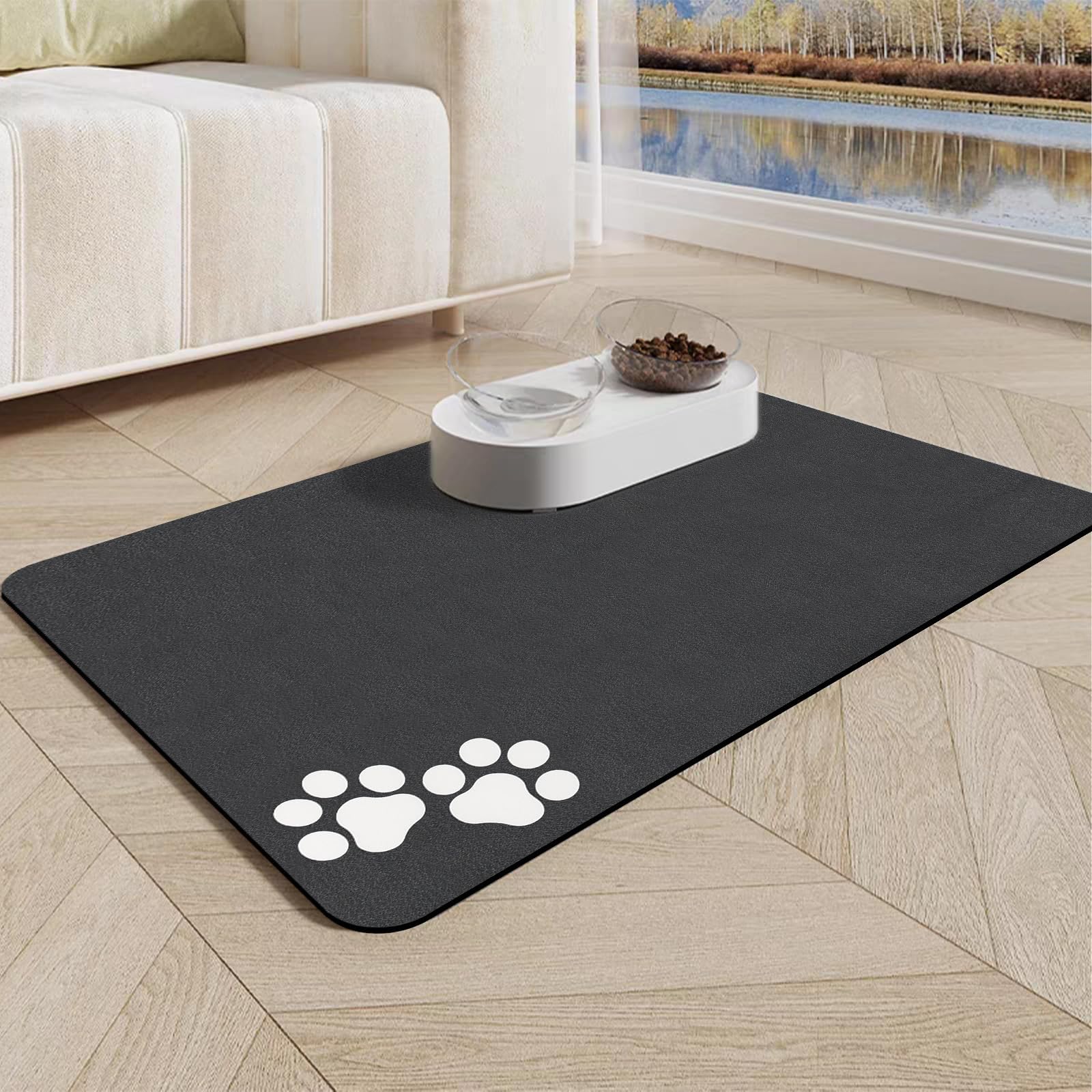 Bowl Mat Dog Cat Feeding Bowl Mat: 60 x 40 cm Non-Slip Dog Bowl Mat Cat ...