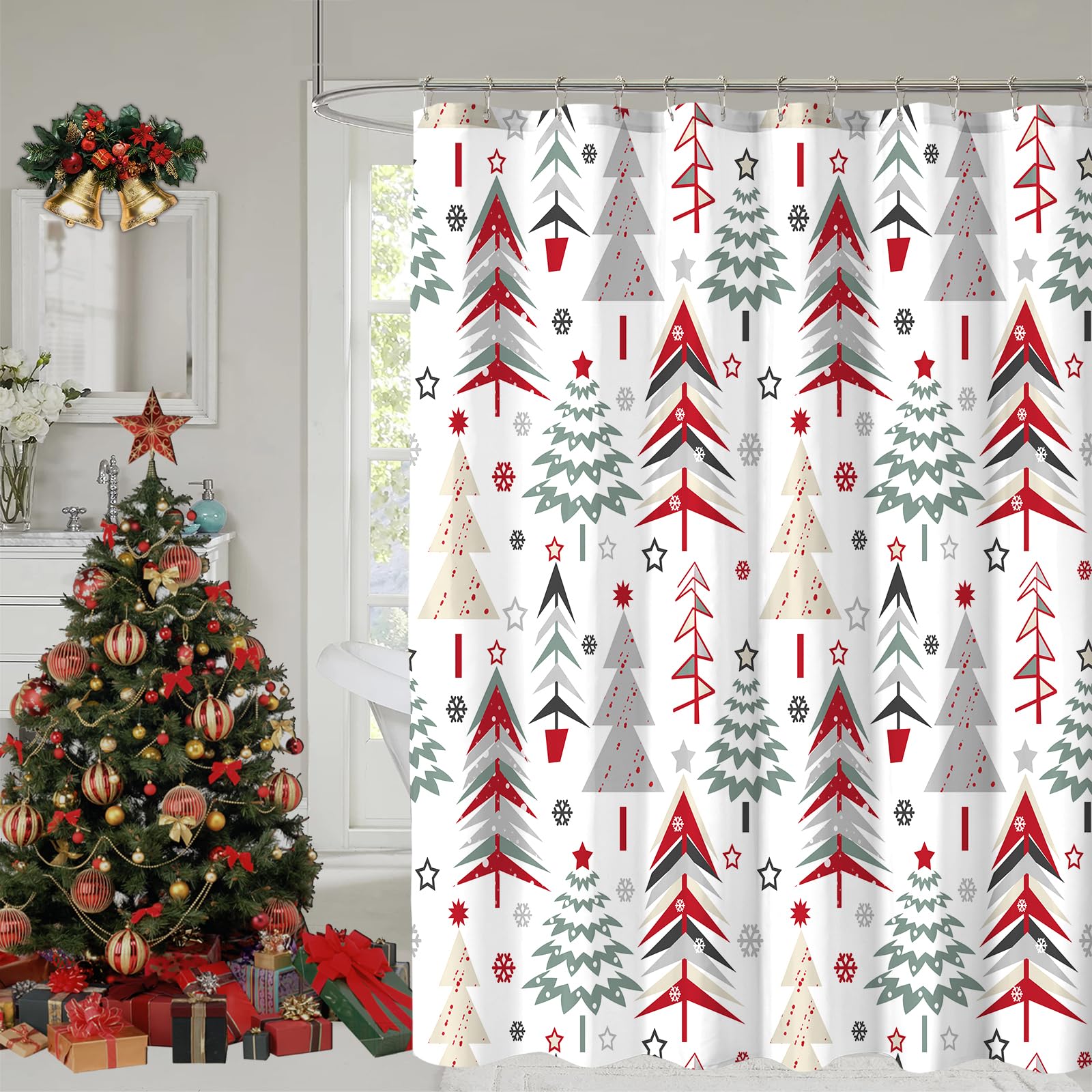Amazon.com: YOSTEV Christmas Shower Curtain, Colorful Christmas Tree ...
