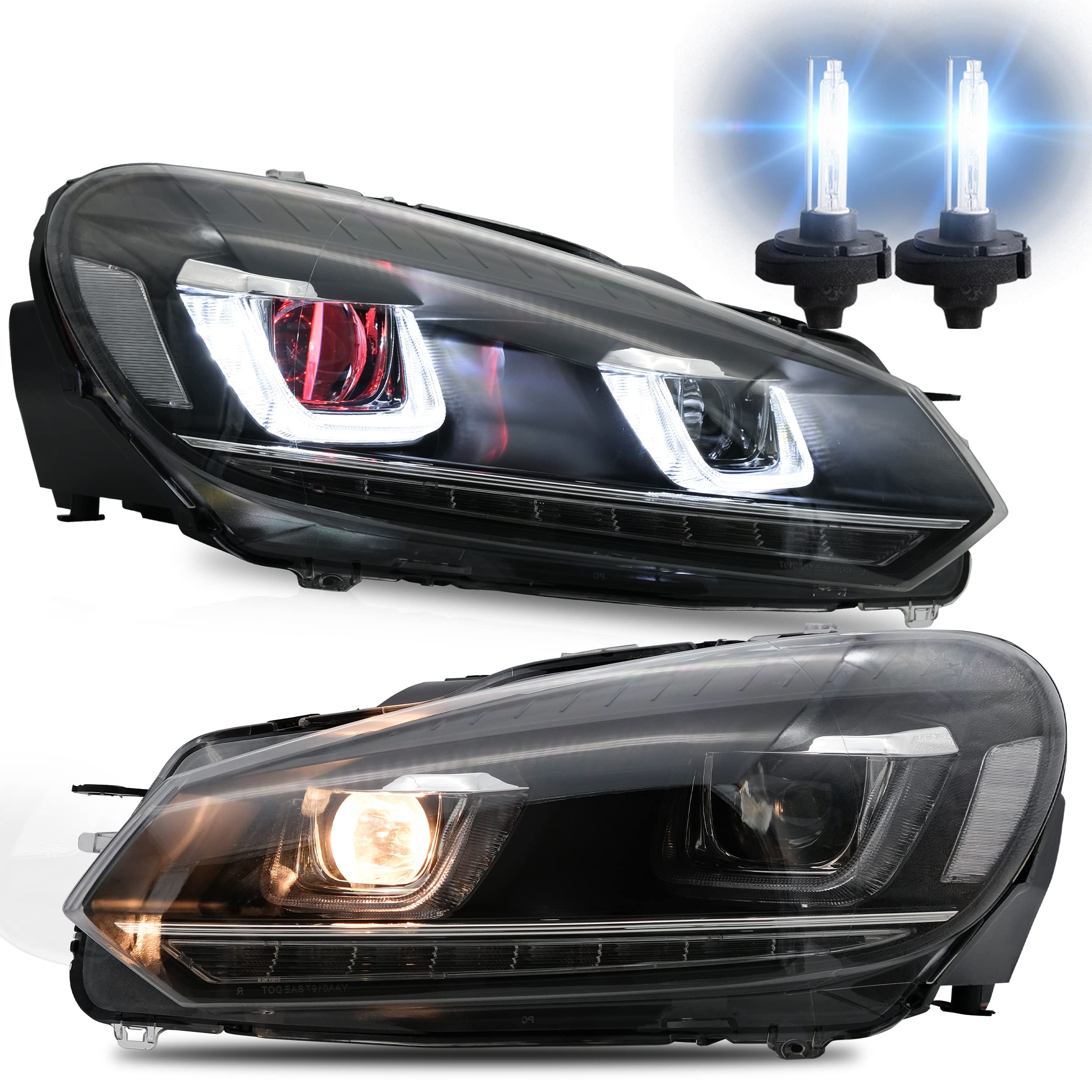 Amazon.com: VLAND Headlights W/ D2H bulbs Assembly Fit for Golf 6 2010 ...