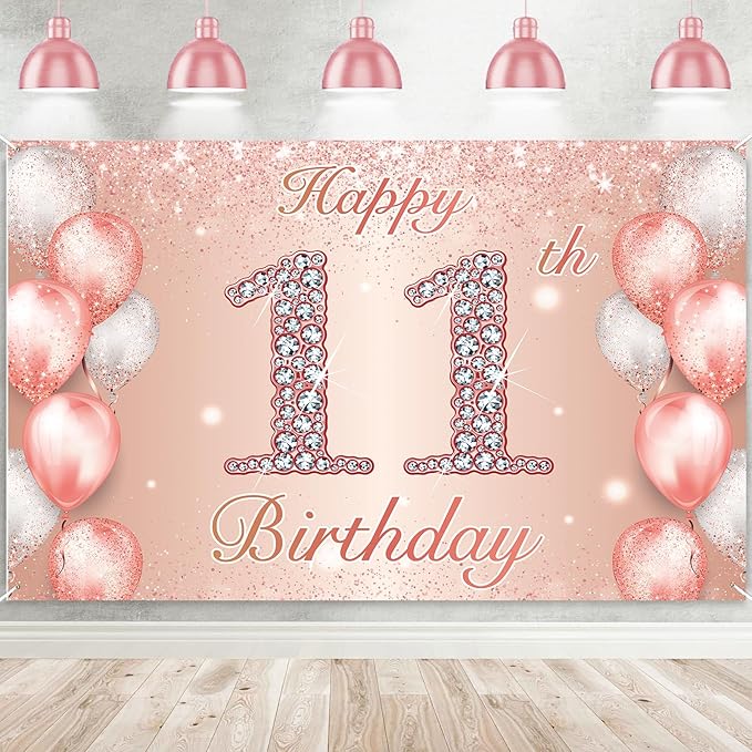 Amazon.com: Happy 11th Birthday Rose Gold Banner Cheers to 11 Years Old ...