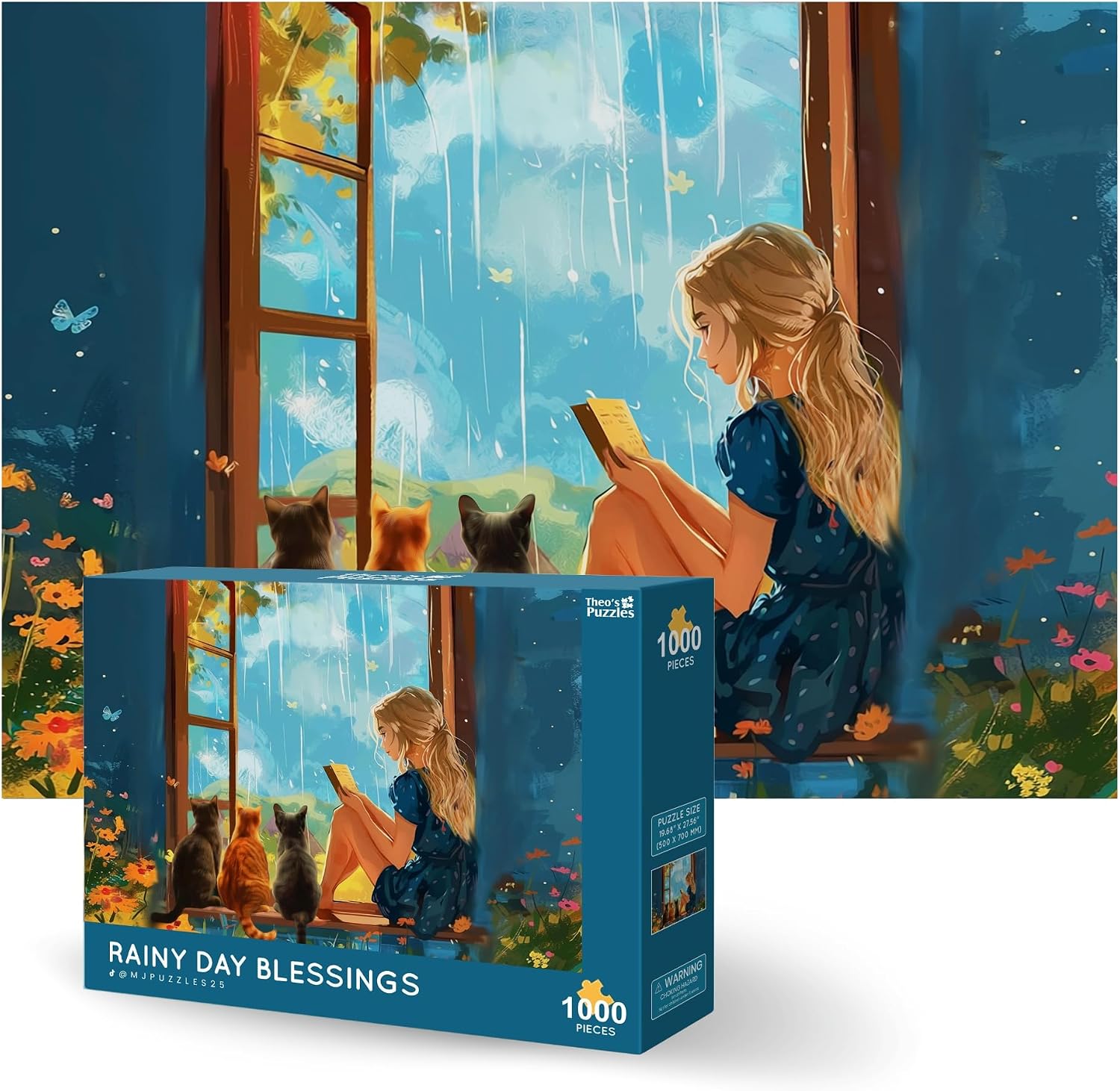 Amazon.com: Theo's Puzzles Rainy Day Blessings Cat Puzzle 1000 Piece ...