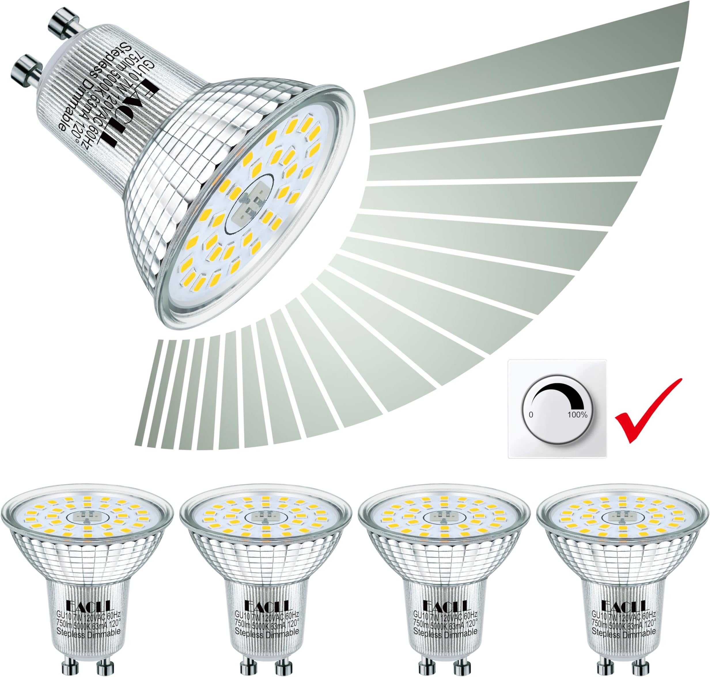WSMCN MR16 GU10 LED Bulbs Dimmable, 7W 5000K Daylight, 75W Halogen Bulb ...