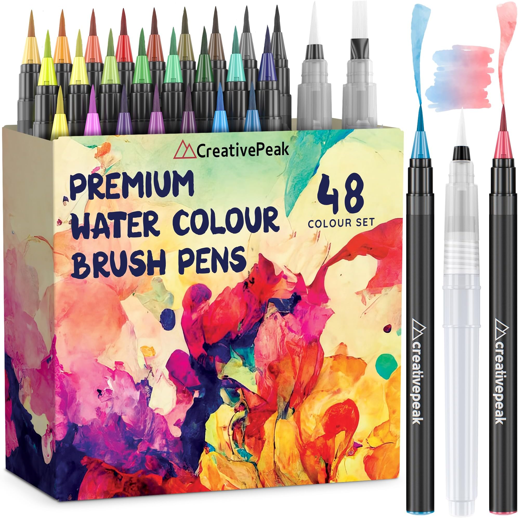 Creativepeak Watercolour Brush Pens, 48 Vibrant Soft Tip Colouring ...