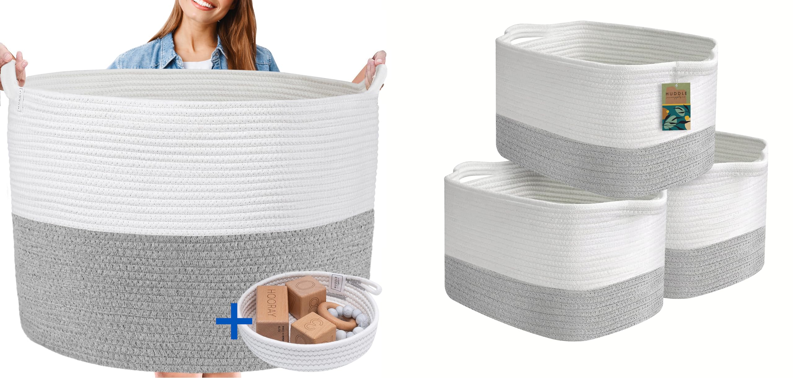 Amazon.com: WASHABLE Woven ShapeHold Basket Set Bundle - Jumbo 24"x17 ...