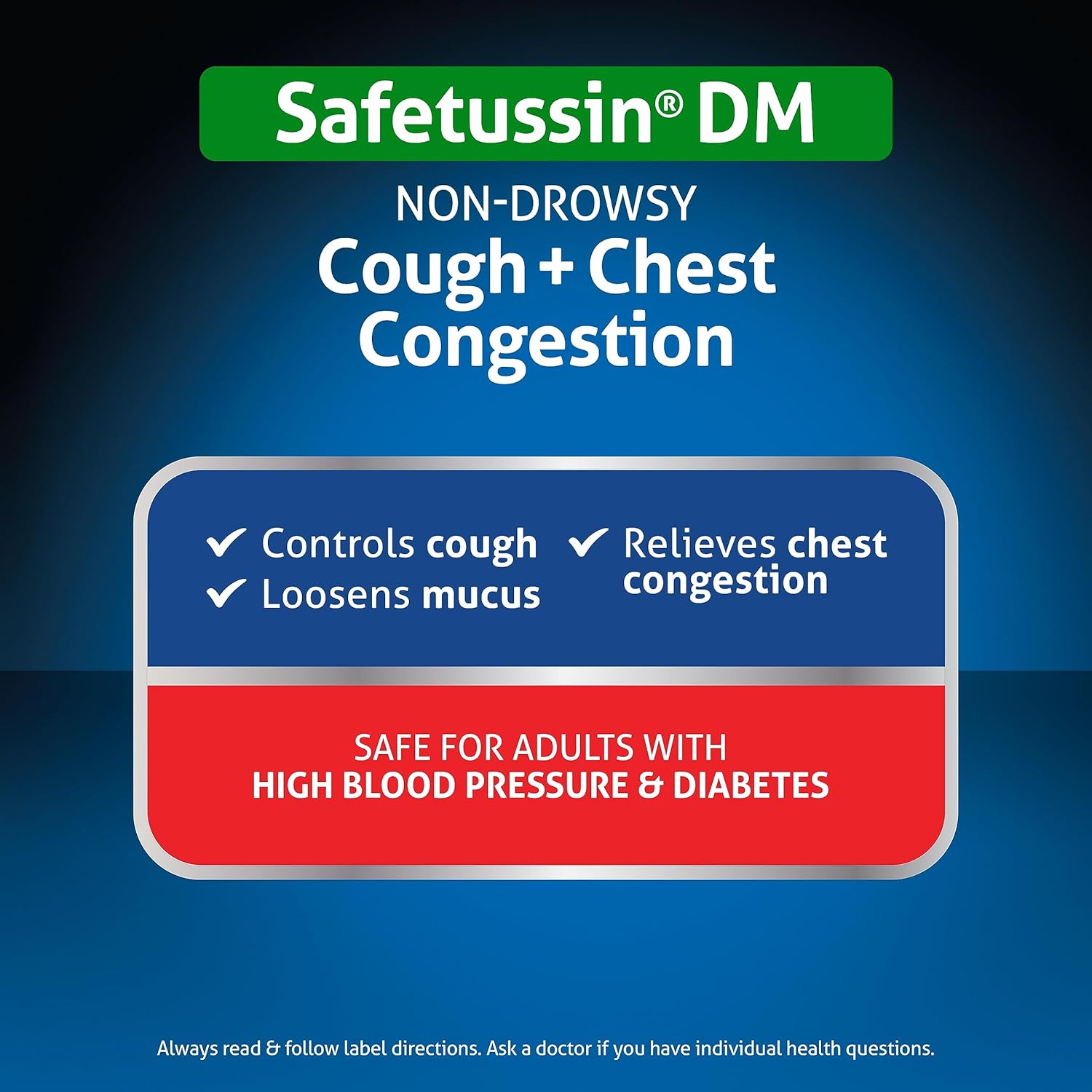 Safetussin Tos DM + congestión de pecho, seguro para adultos con ...