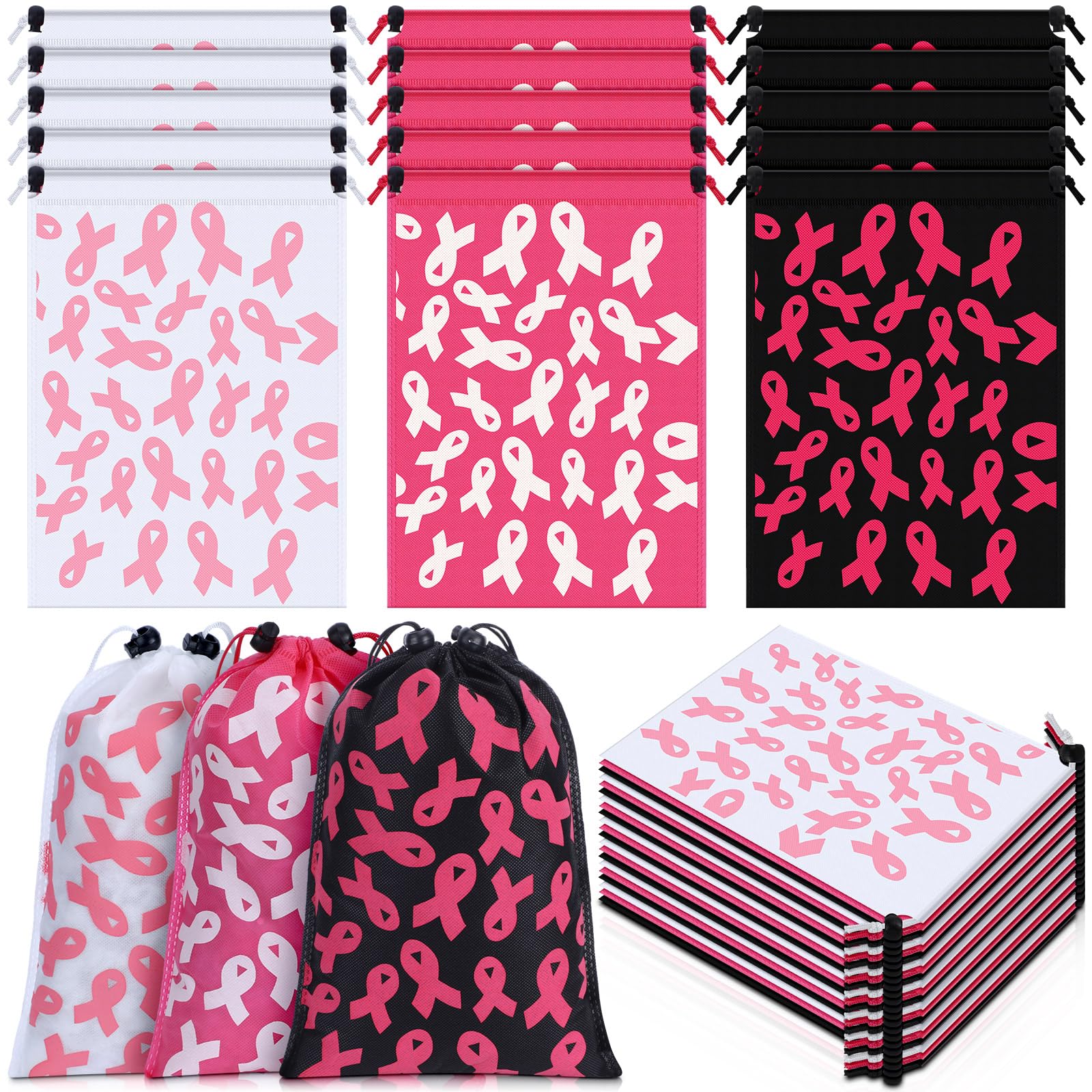 Windyun 60 Pcs Breast Cancer Awareness Favor Bags Pink Ribbon ...