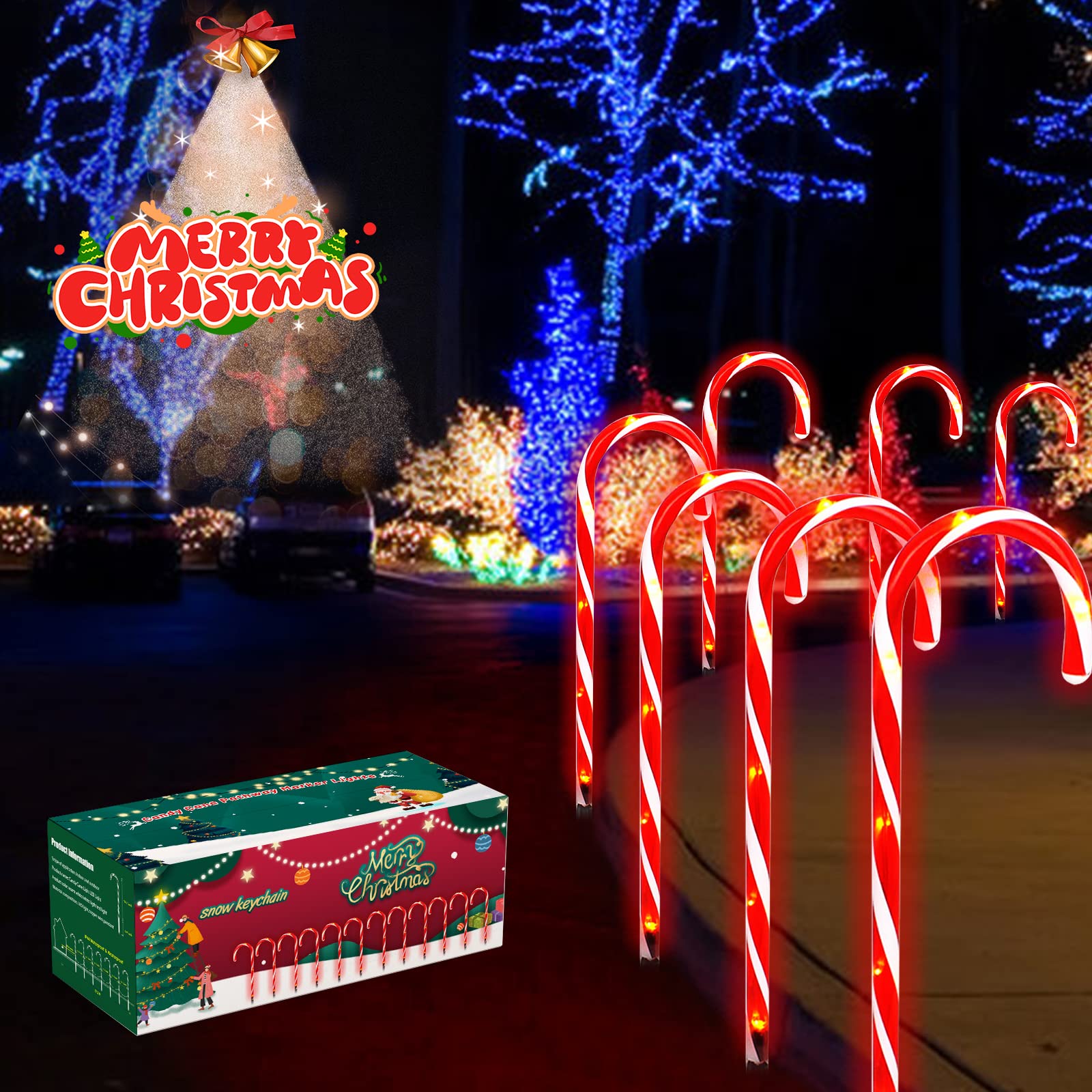Christmas Candy Cane Pathway Marker Lights,10 Pack 21' LED Yard Lawn ...