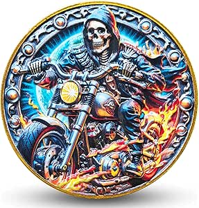 Amazon.com: Motorcycle Skull Coin – Biker Medallion with Flame Design ...