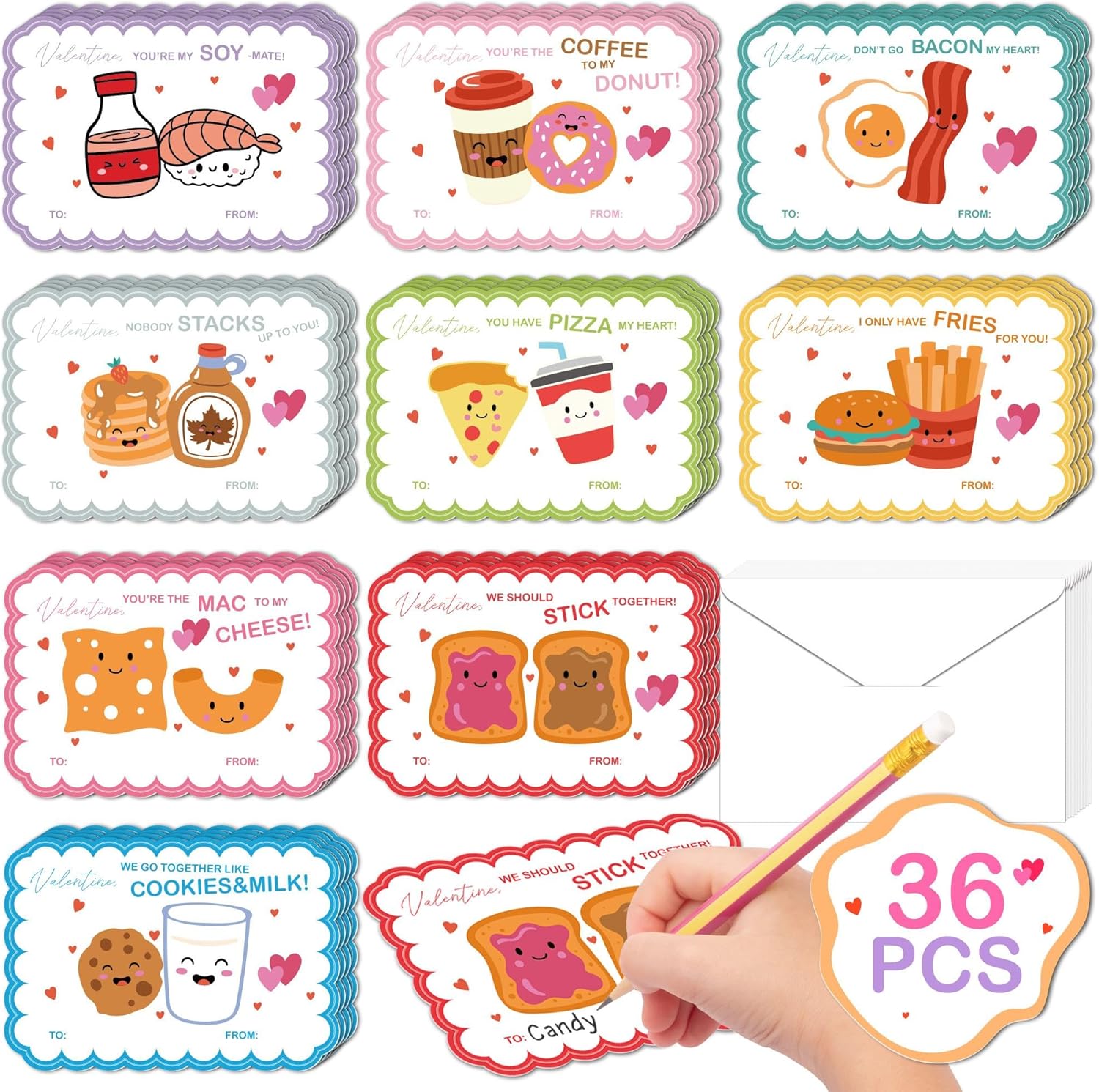Amazon.com: Juchuar Cute Food Valentines Cards for Kids School - 36 ...