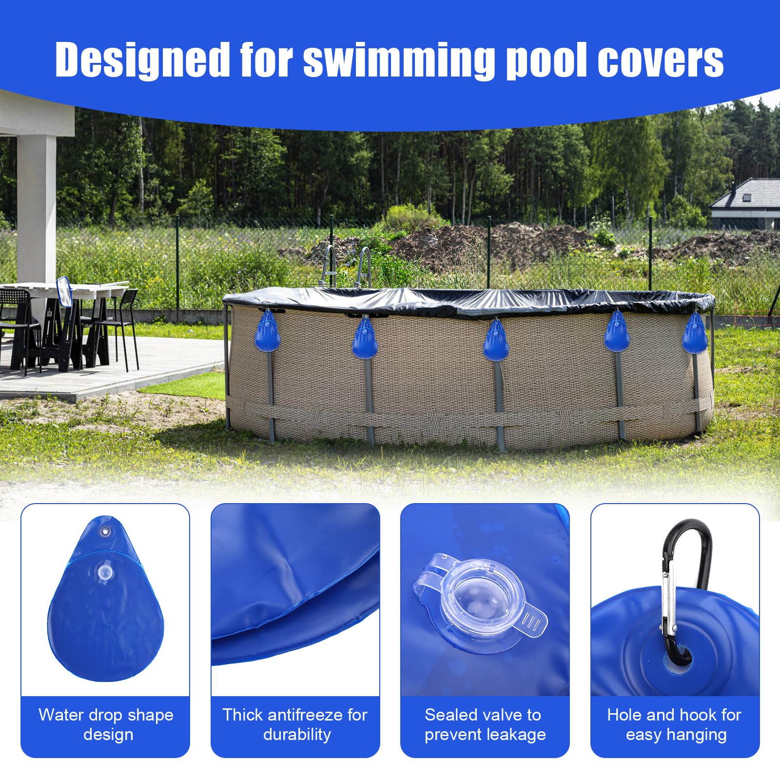 Leakproof PVC Pool Tarp Weights 16PCS With Hooks,Antifreezing Winter ...