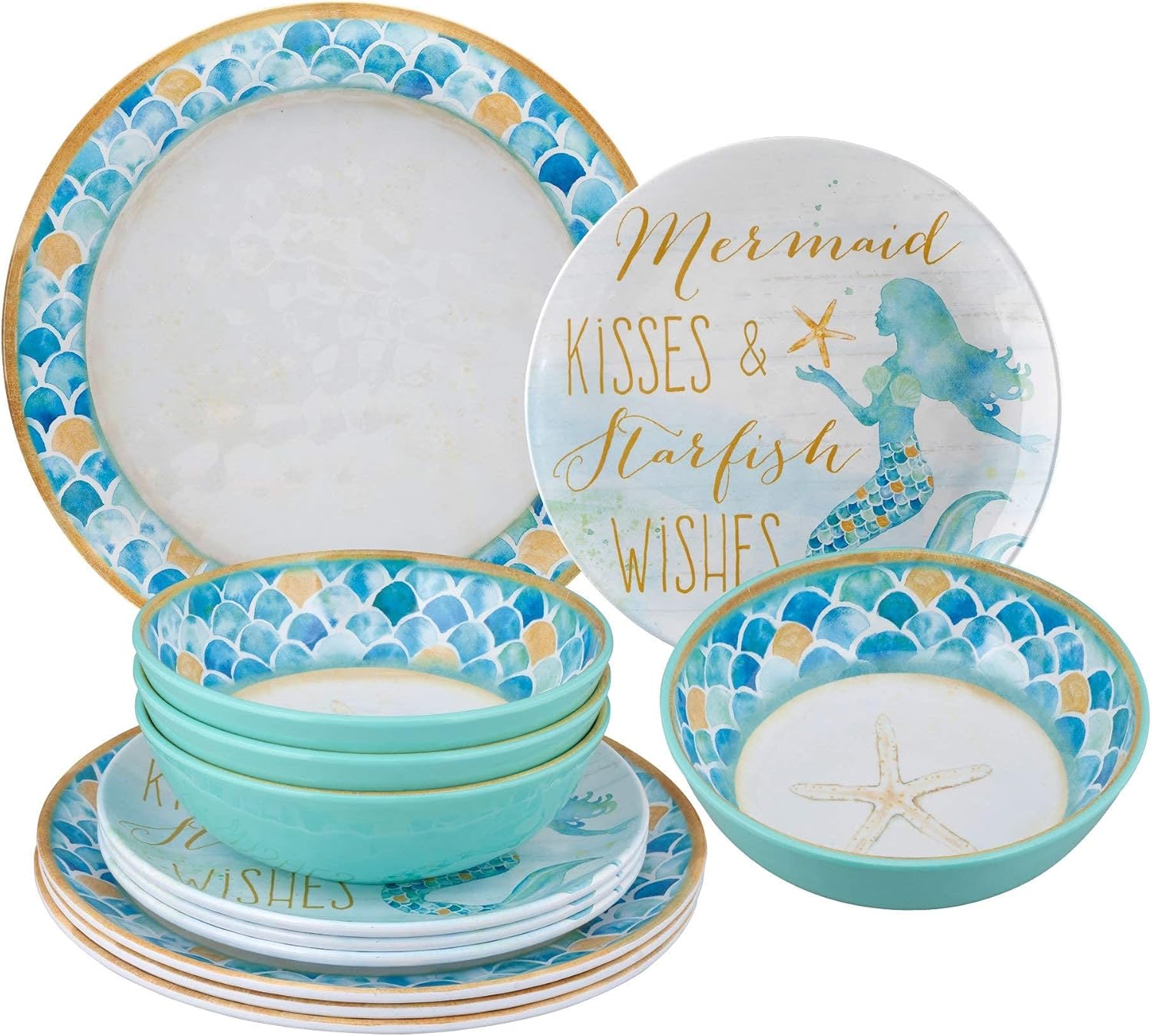 Amazon.com | UPware 12-Piece Melamine Dinnerware Set, Includes Dinner ...