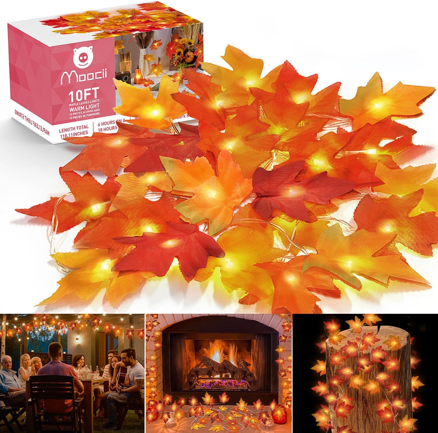 Amazon.com: Fall String Lights Thanksgiving Decorations: 2 Pack Maple ...