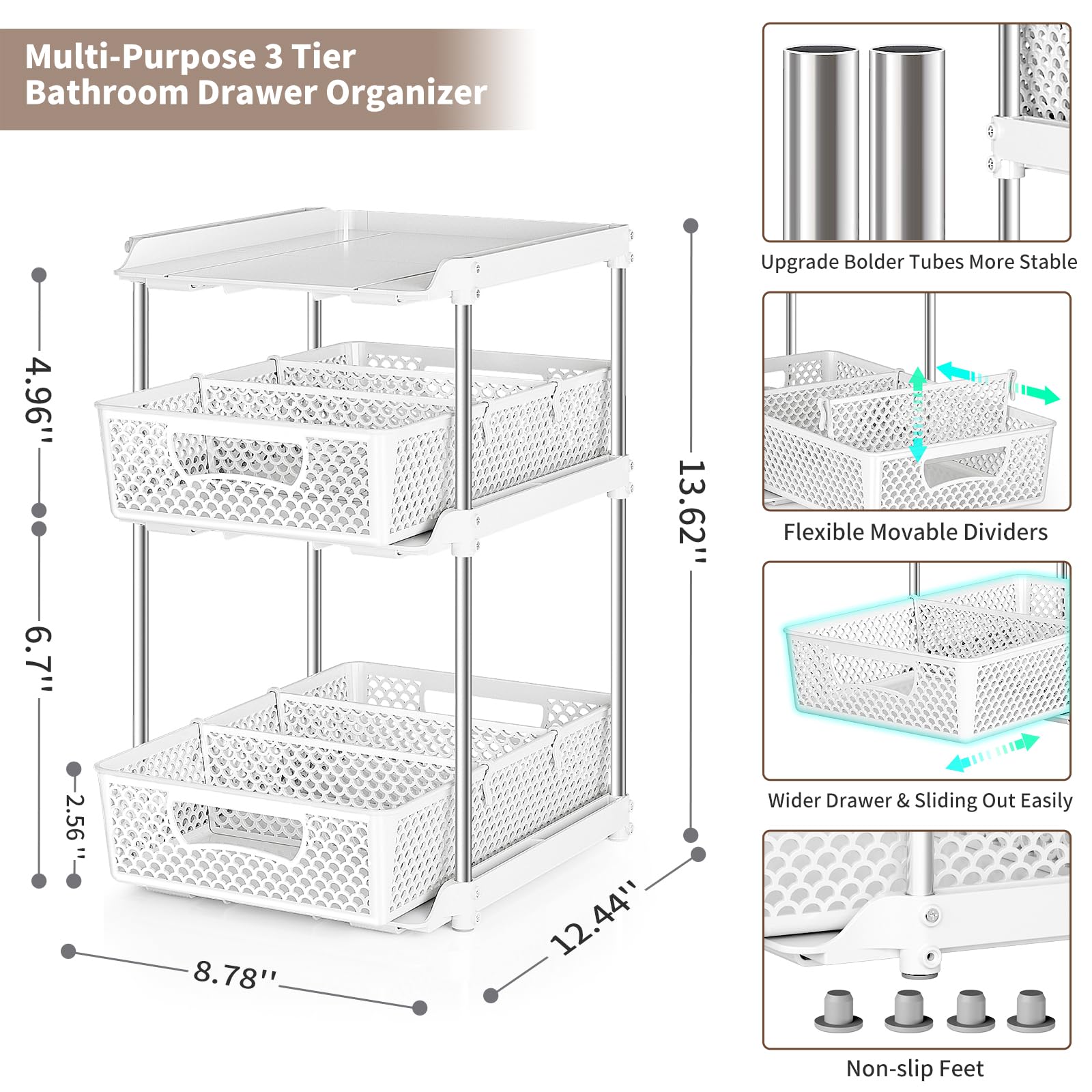 Snapklik.com : DABIGE 2Pcs 3 Tier Bathroom Organizers, WIDER BOLDER ...