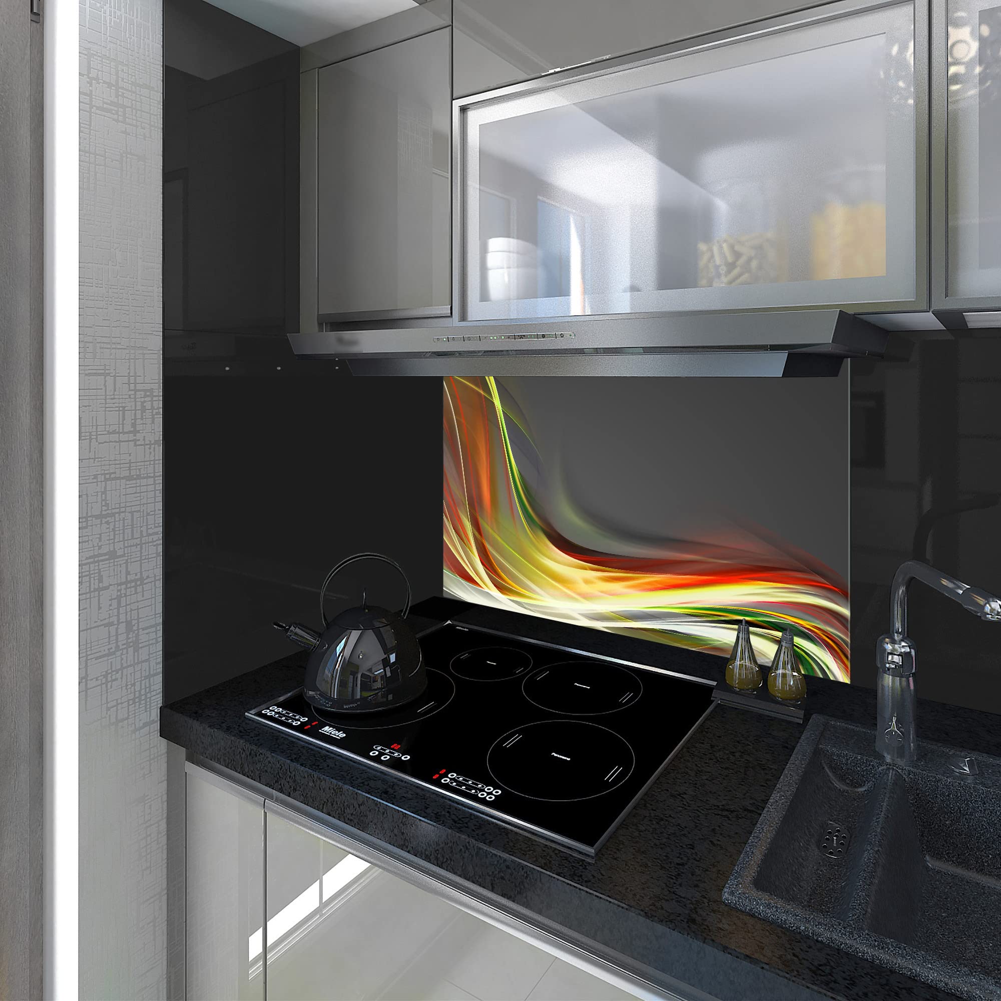 Splash Back Kitchen White Abstract Waves Splashback Panel - Toughened ...