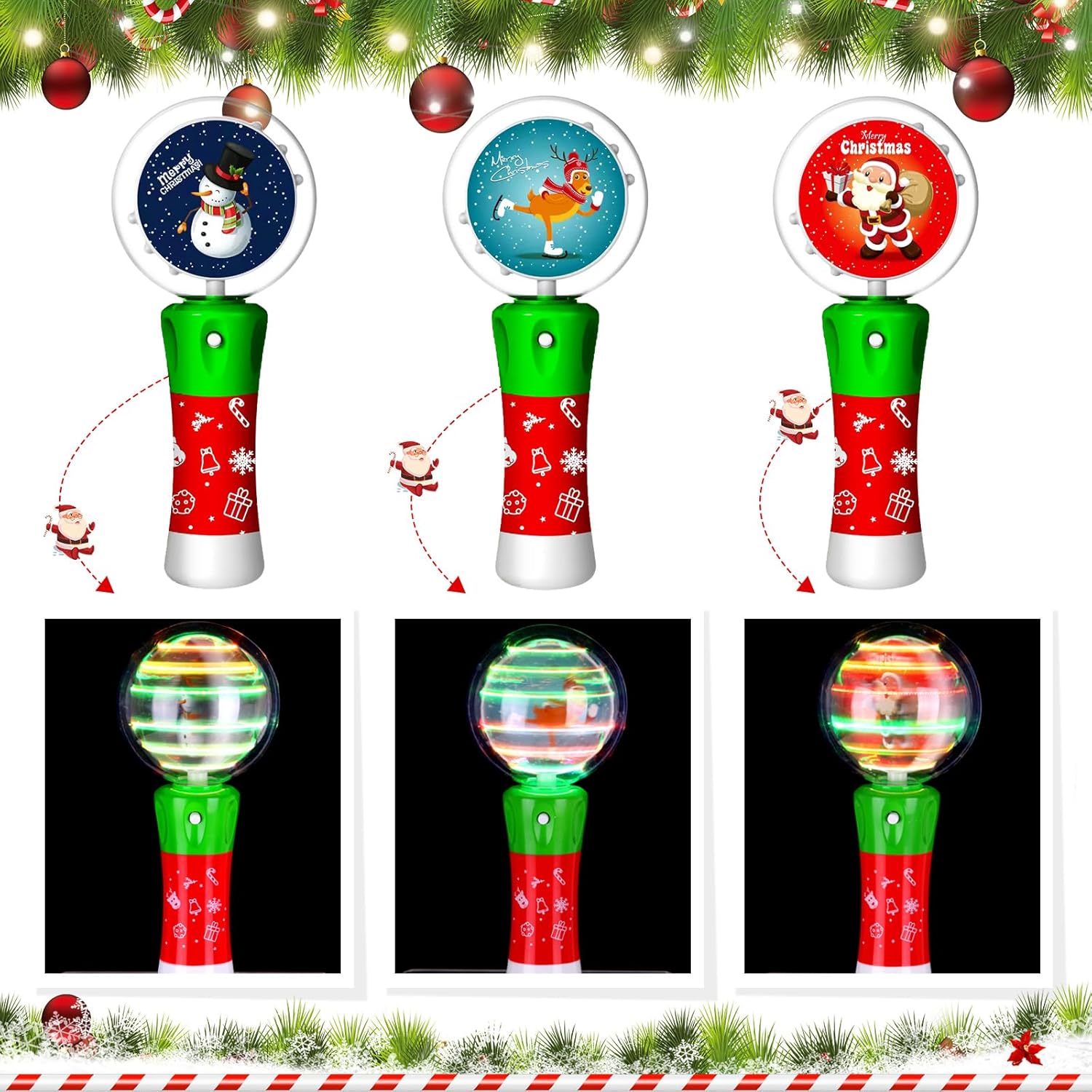Poen Christmas Light up Magic Ball Toy Spinner Wand for Kids, Rotating ...