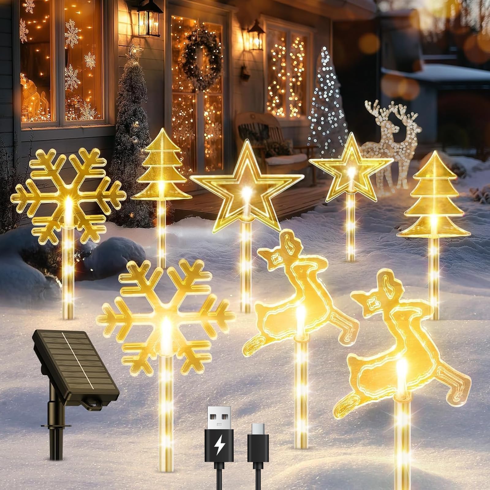 RECHOO Solar Outdoor Christmas Decorations, 8 Pack Warm Christmas ...