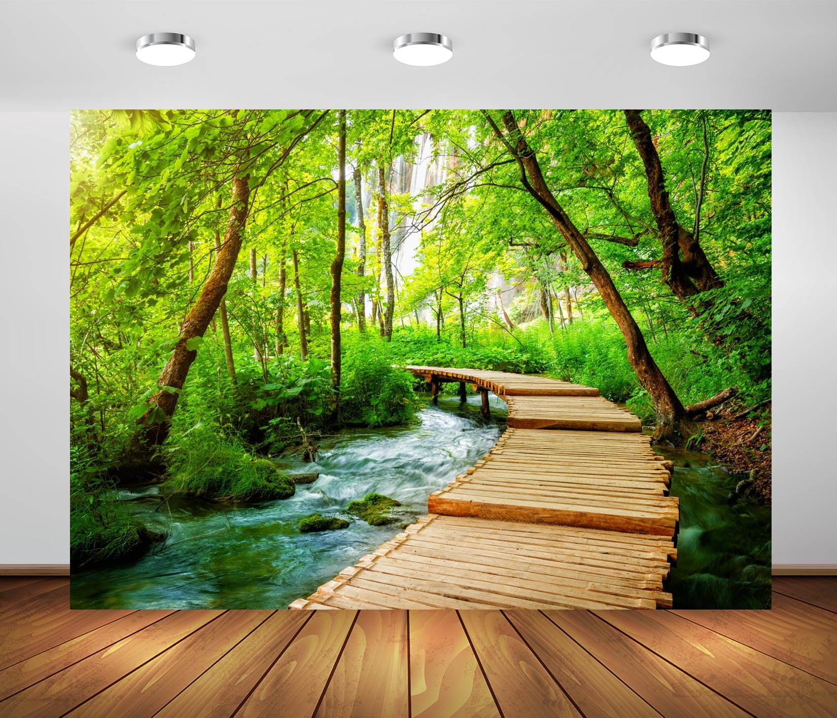 Amazon.com : BELECO 5x3ft Fabric Forest River Nature Backdrop Green ...