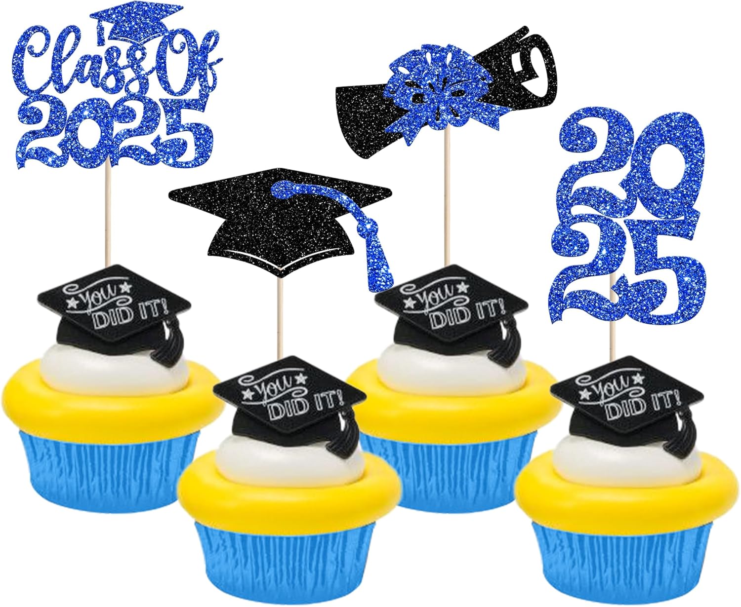 Amazon.com: 24 PCS 2025 Graduation Cupcake Toppers Glitter Diploma ...