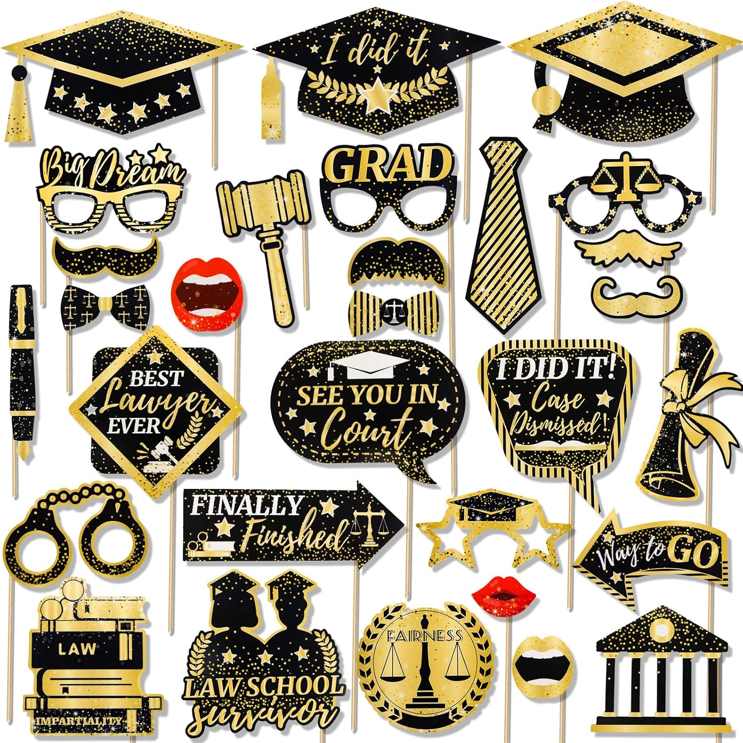 Amazon.com: HOWAF 30pcs Glitter Law School Graduation Photo Booth Props ...