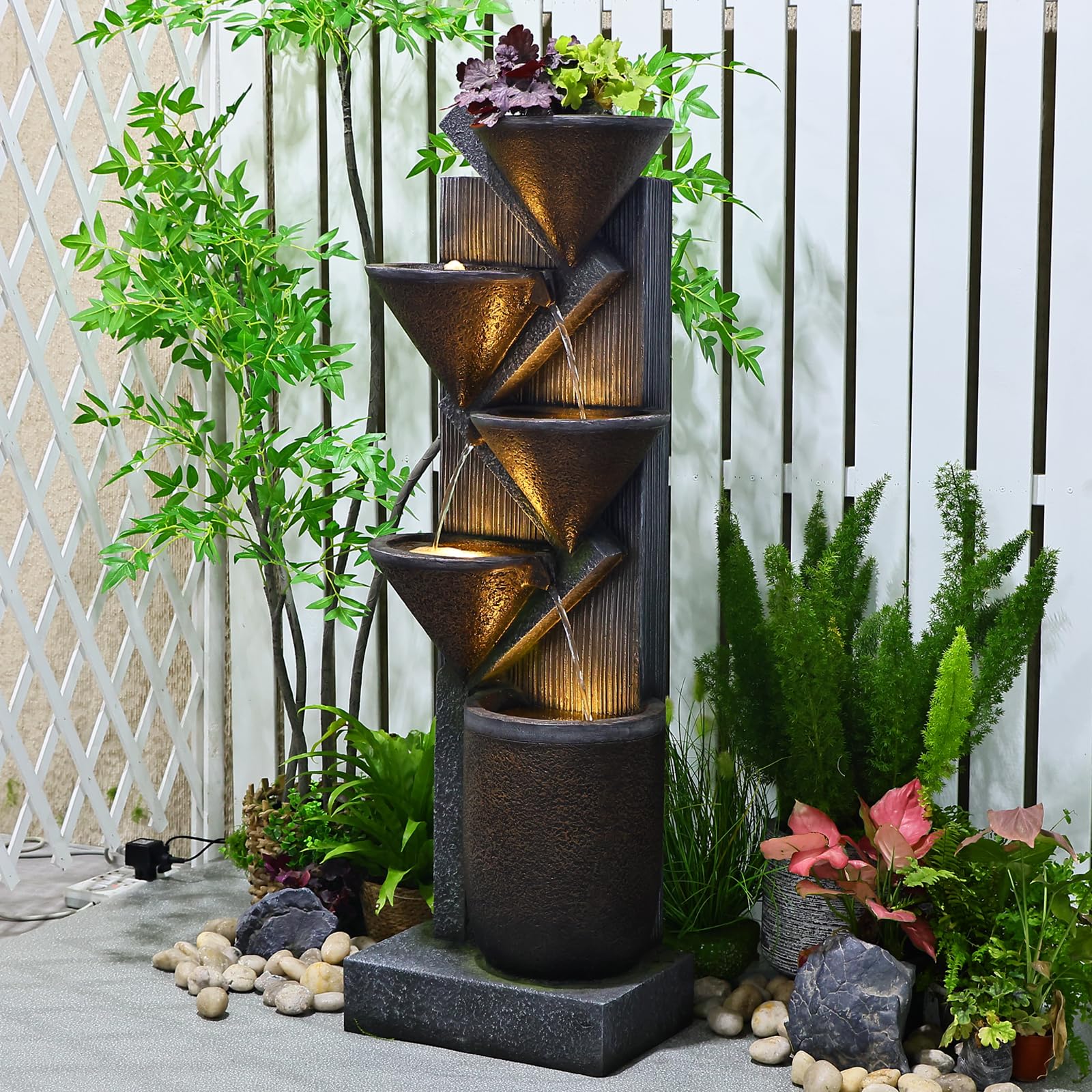 Amazon.com: Sunlinua Water Fountain Outdoor 49.6“ Large Waterfall ...