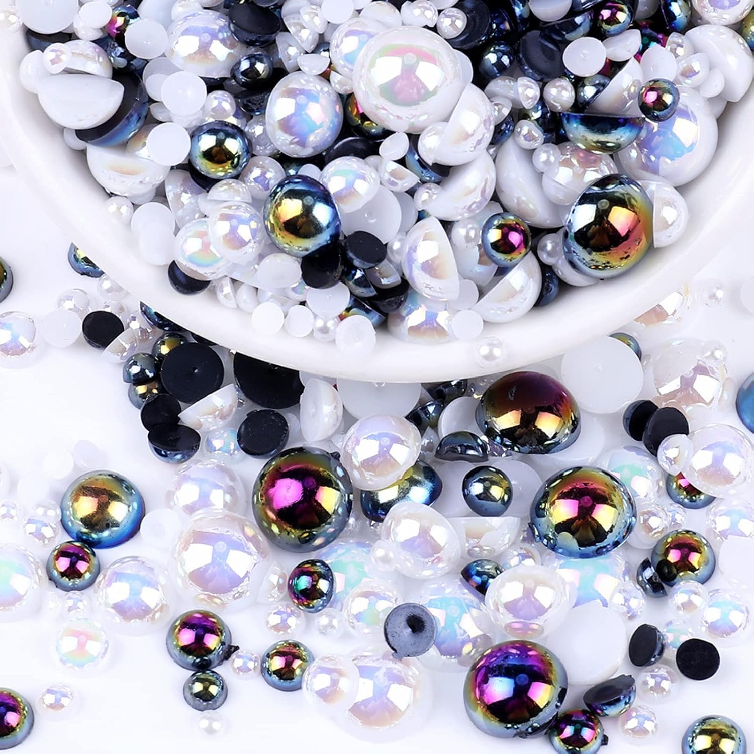 Amazon.com: Flatback Pearls for Crafts, 50g Black White AB Half Pearls ...