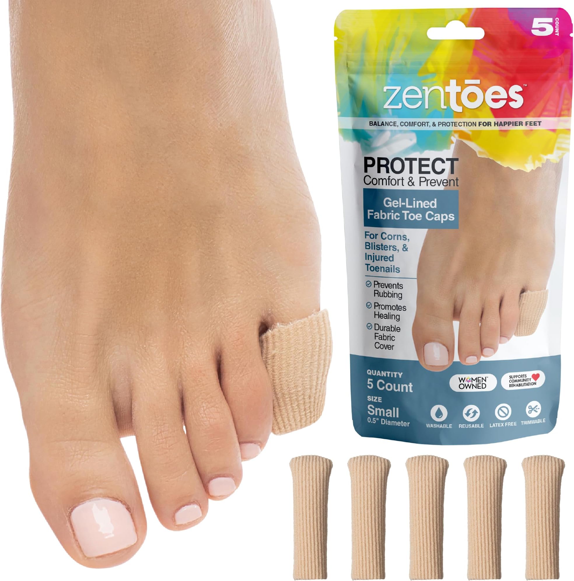 Amazon.com: ZenToes 5 Pack Toe Caps Closed Toe Fabric Sleeve Protectors ...