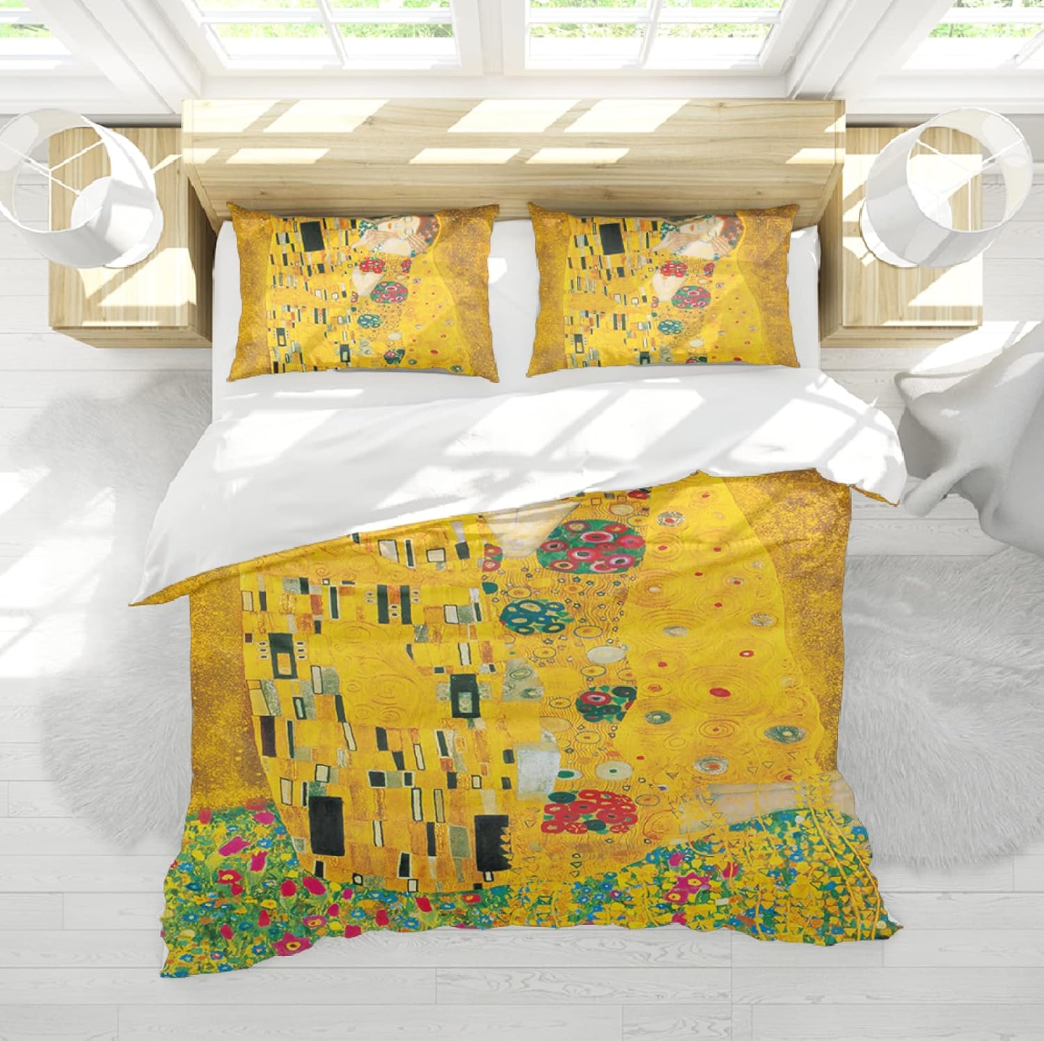 Amazon.com: Wewoo Home Gustav Klimt Kiss Duvet Cover 3 Pieces Soft ...