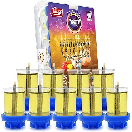 Amazon.com: Pre-Filled Menorah Oil Cup Candles - Hanukkah Ohr Lights ...