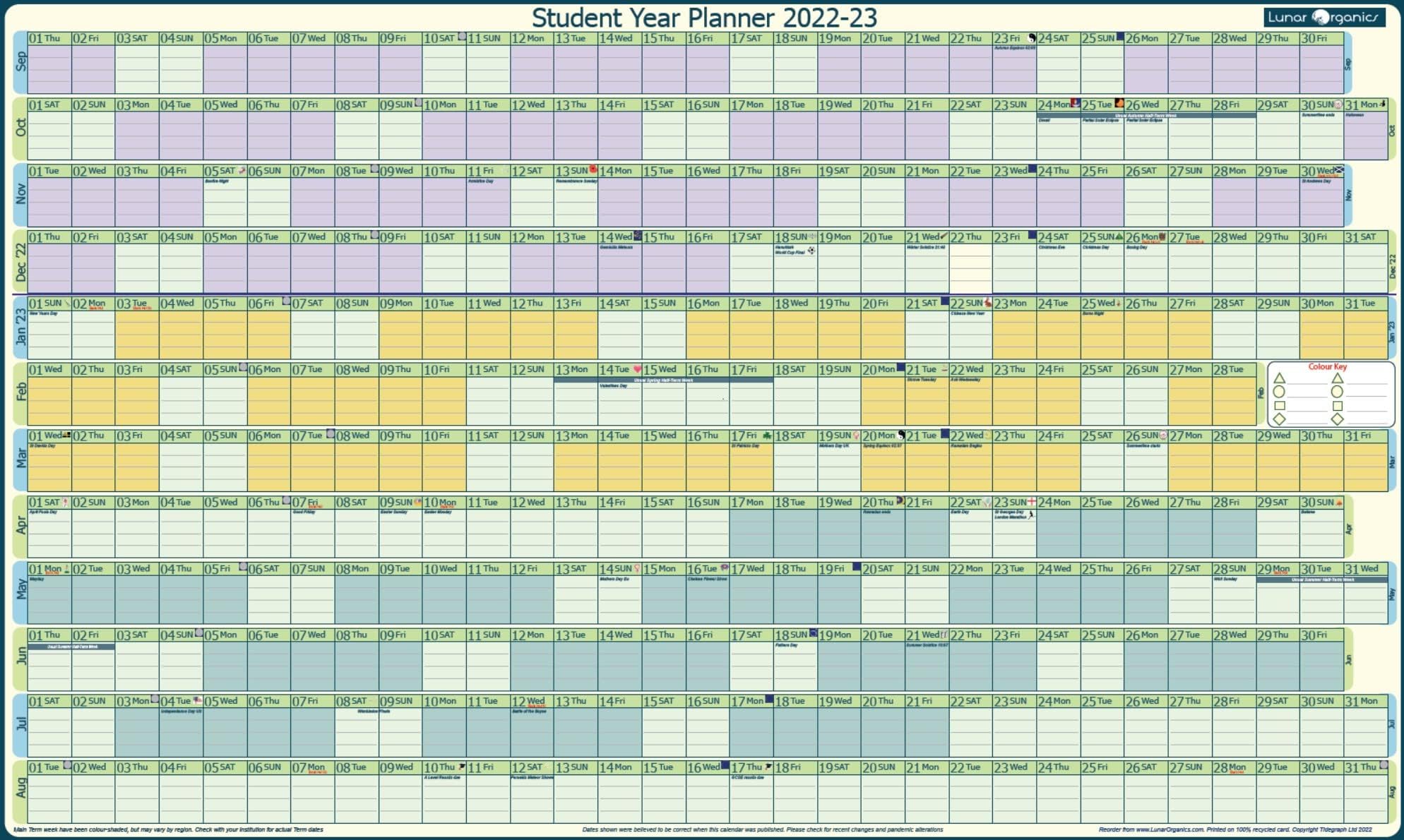 LunarOrganics Student Academic Year Wall Planner 2022-2023 : Amazon.co ...