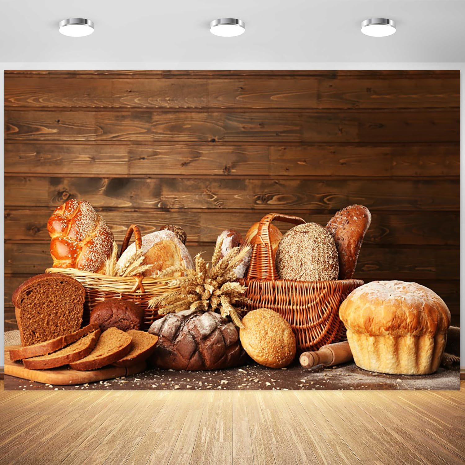 Amazon.com : 7x5ft Bakery Backdrop Bread Baking Table Wooden Wall ...