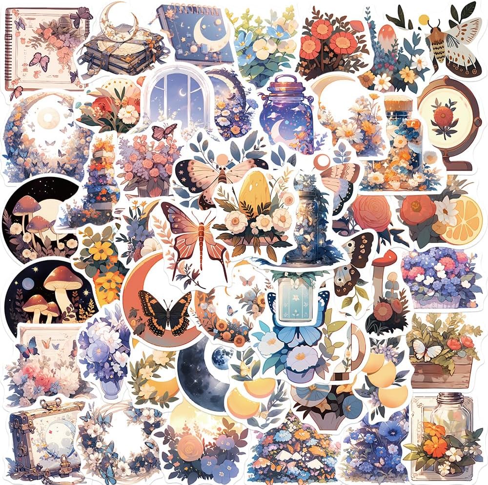 Amazon.com: Yoksas Nature Flower Moon Stickers - 50Pcs Vinyl Aesthetics ...