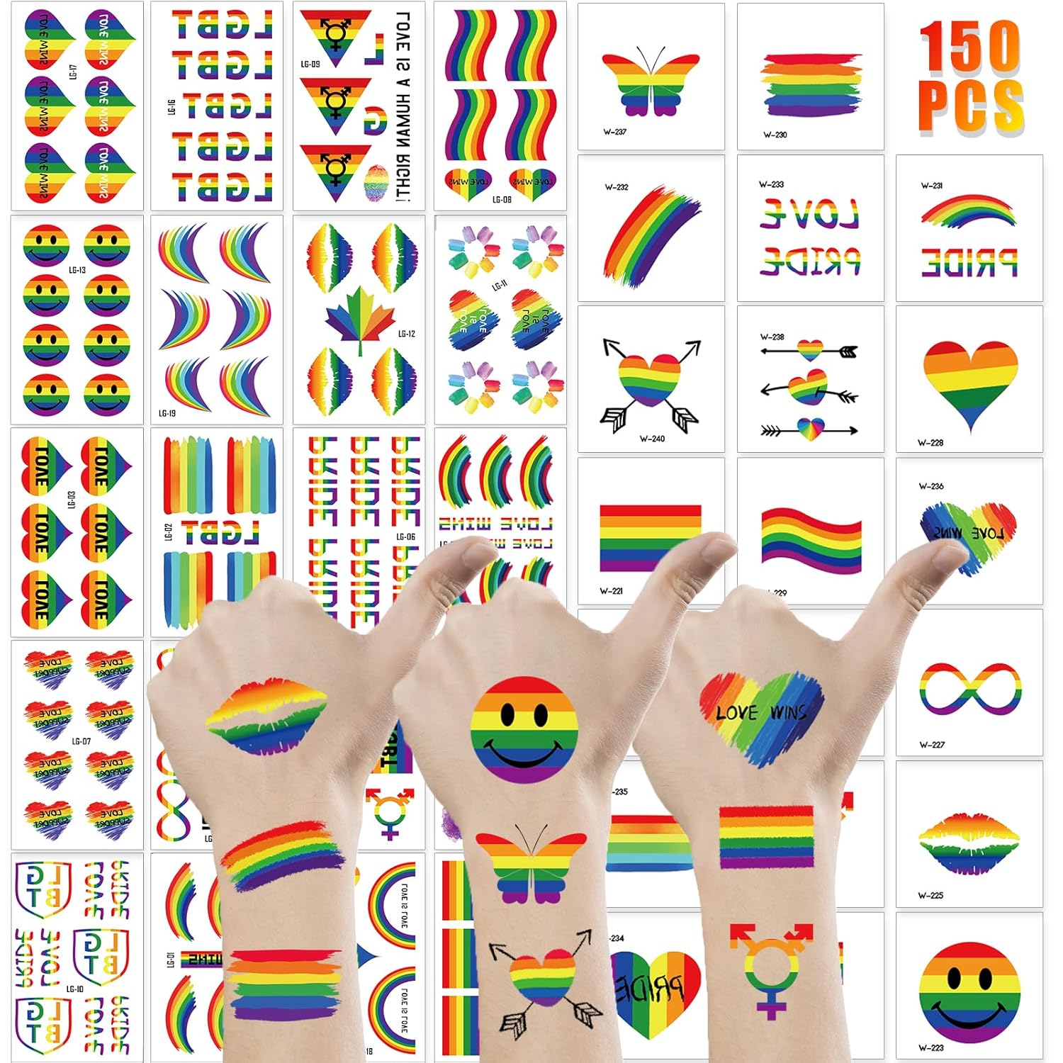Amazon.com : 40 Sheets Rainbow Temporary Tattoos,LGBT Gay Pride ...