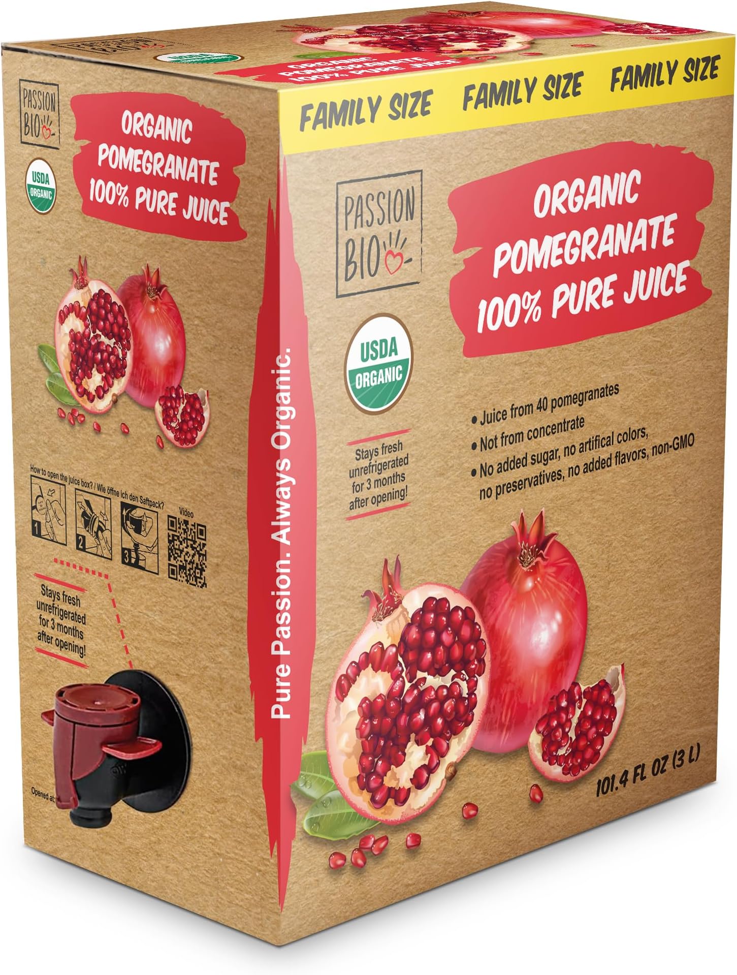 Amazon.com : Organic Pomegranate Juice Box 101.4 Fl Oz (3 Liter) | 100% ...
