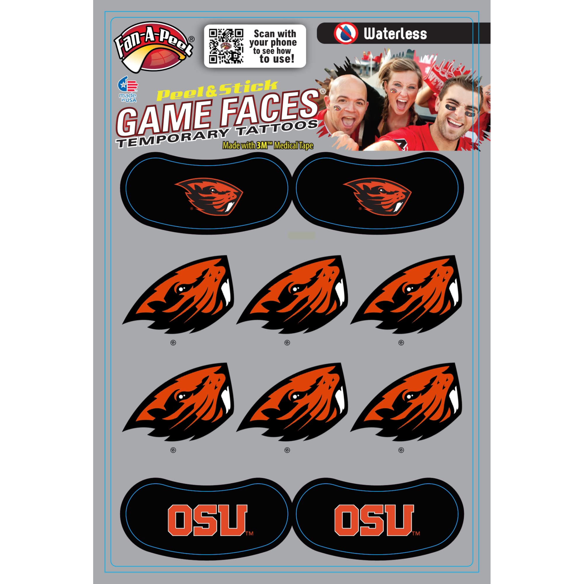 Amazon.com : Fan-A-Peel Oregon State Waterless Temporary Tattoos ...
