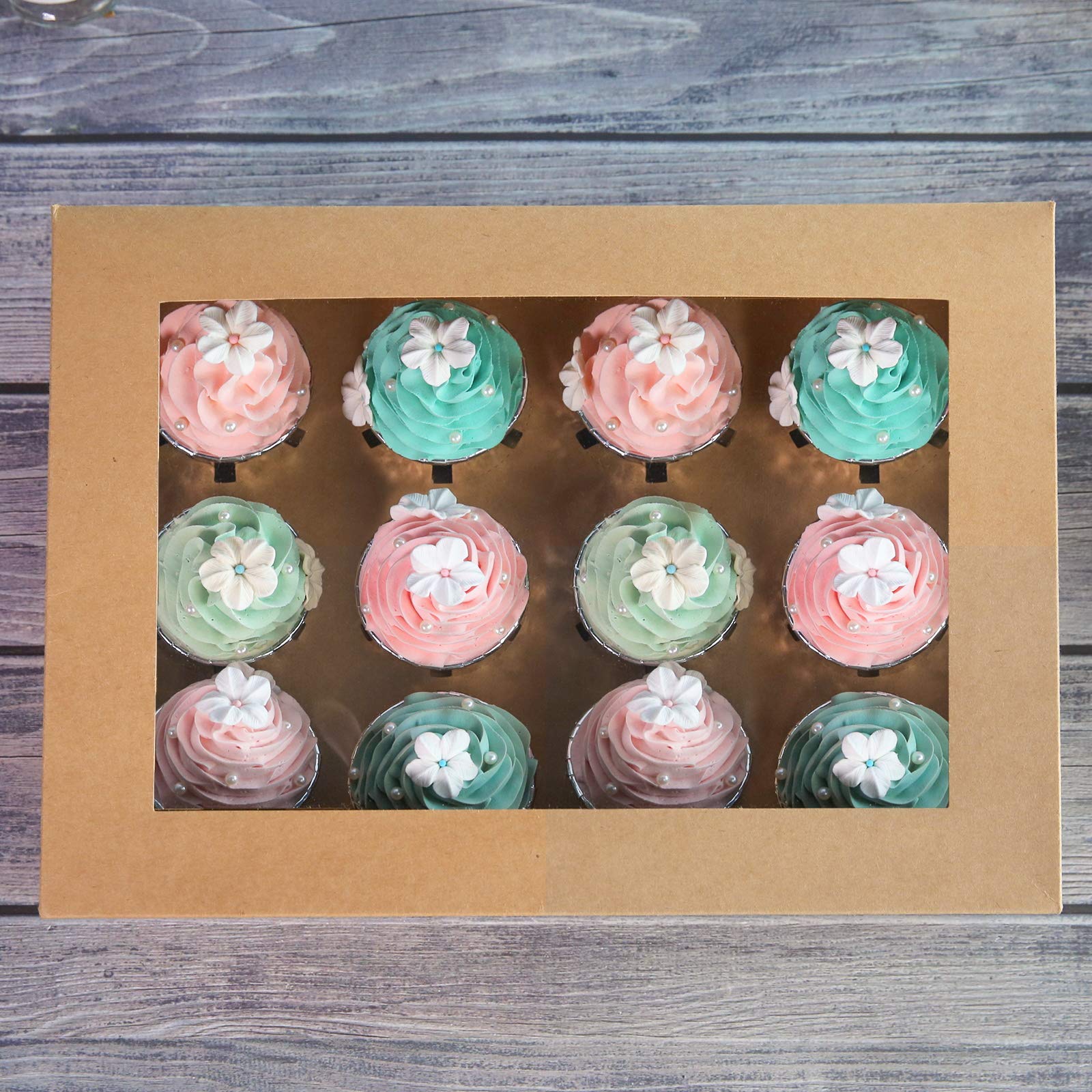 [20-Packs] Brown Cupcake Boxes 12 Holders,ONE MORE Cake Carrier Food ...