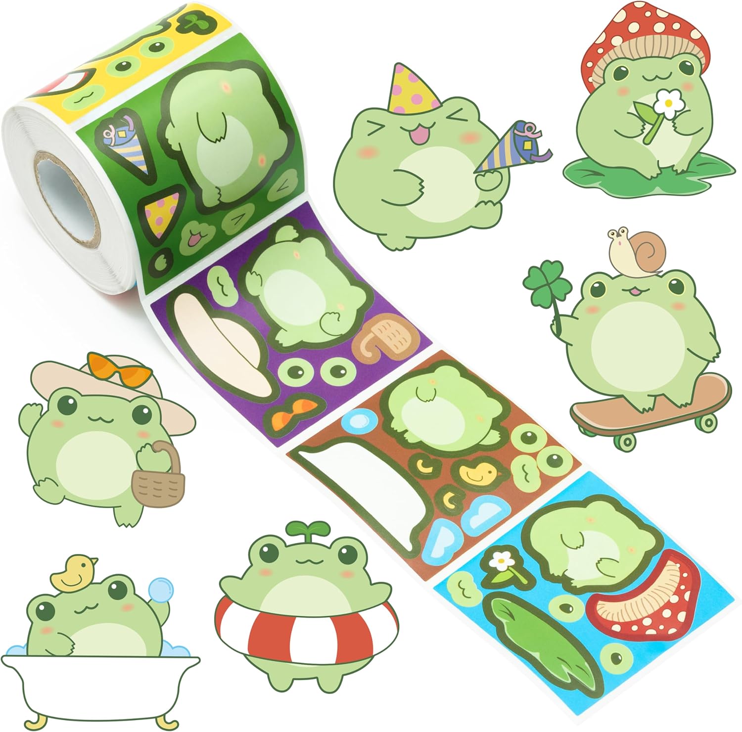 Amazon.com: ANGOLIO 300Pcs Cute Frog Make A Face Stickers Scene Roll ...