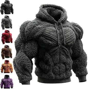 Amazon.com: Men's Vintage Muscle Line Art Flannel Warm Hooded ...