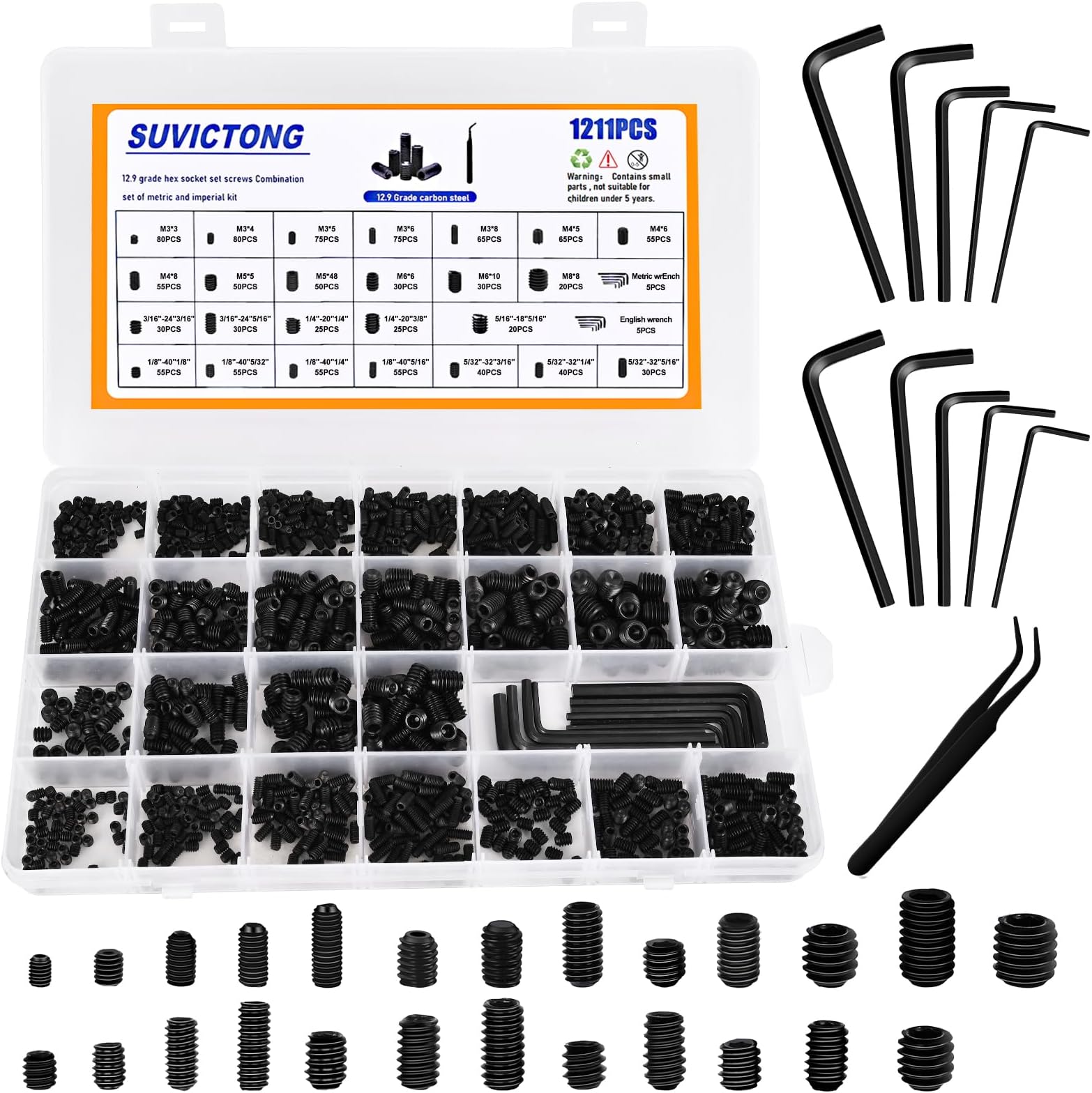 Amazon.com: Black Oxide Metric Set Screw Assortment Kit (280 Pcs, 3mm ...