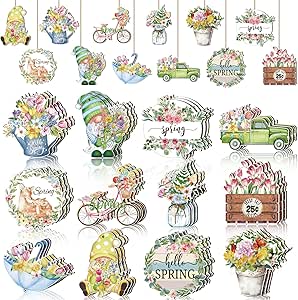 Amazon.com: 36 Pcs Spring Flower Ornaments for Tree Wooden Easter ...