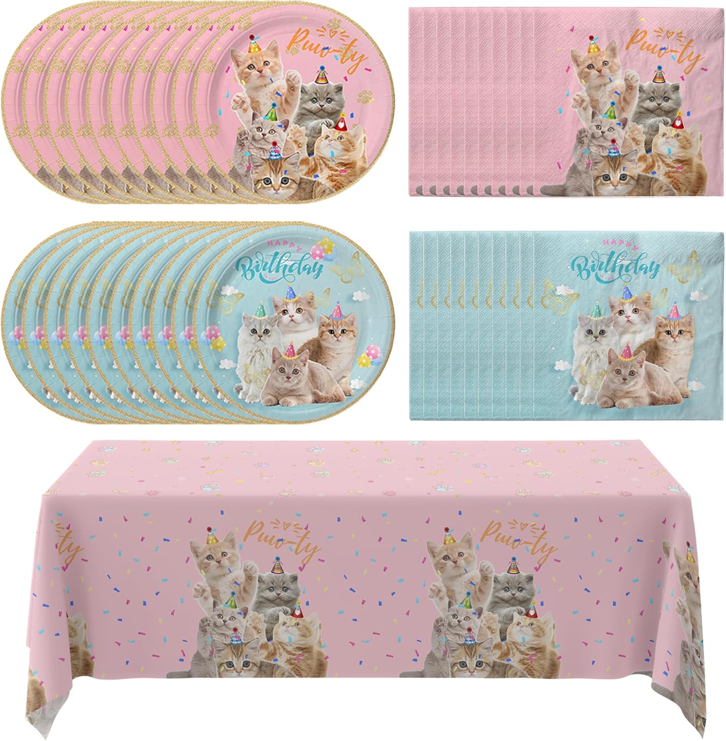 Amazon.com: 41 Pcs Cat Birthday Party Supplies, Cat Party Decorations ...