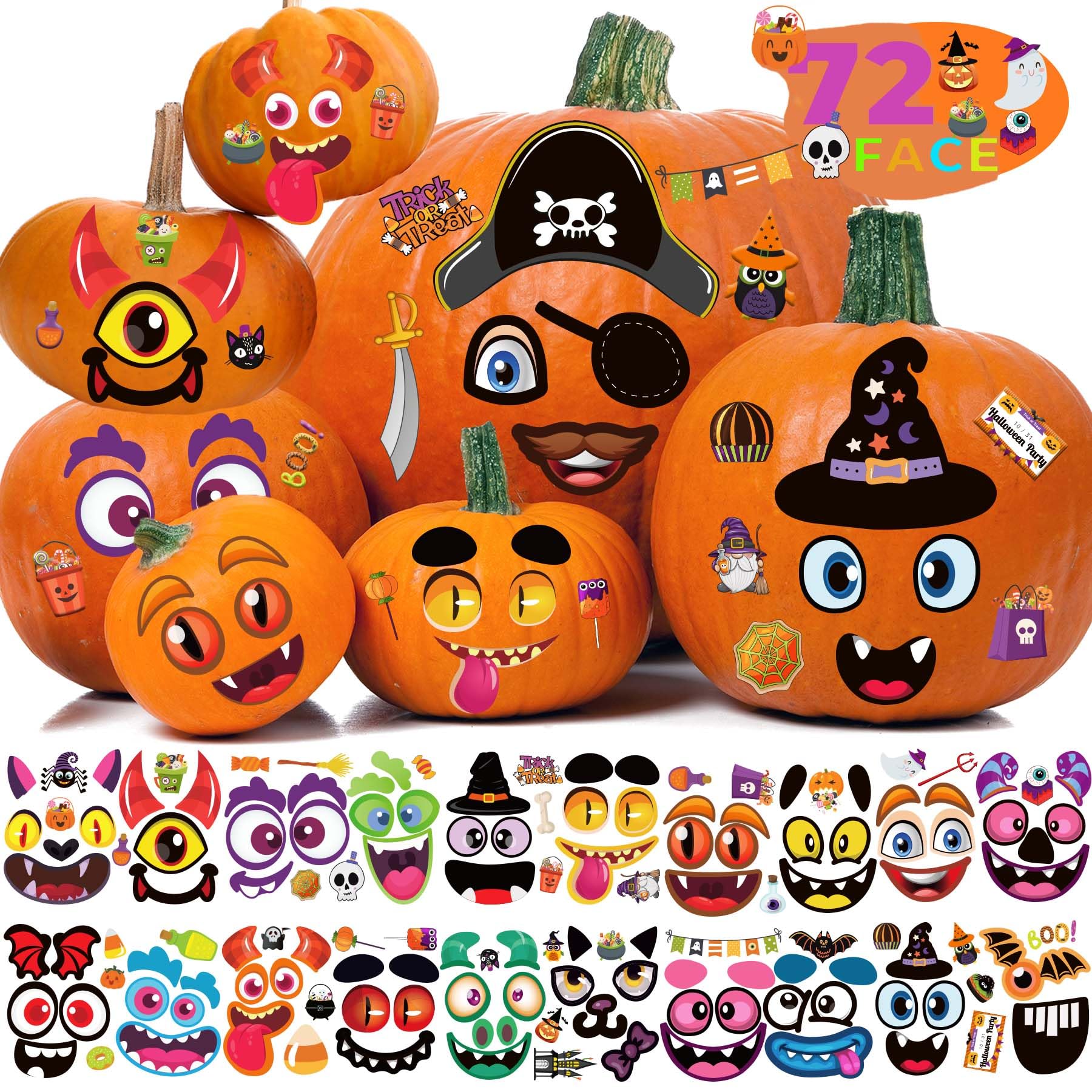 Amazon.com: Fenkysoix Pumpkin Stickers for Decorating 72 Halloween ...