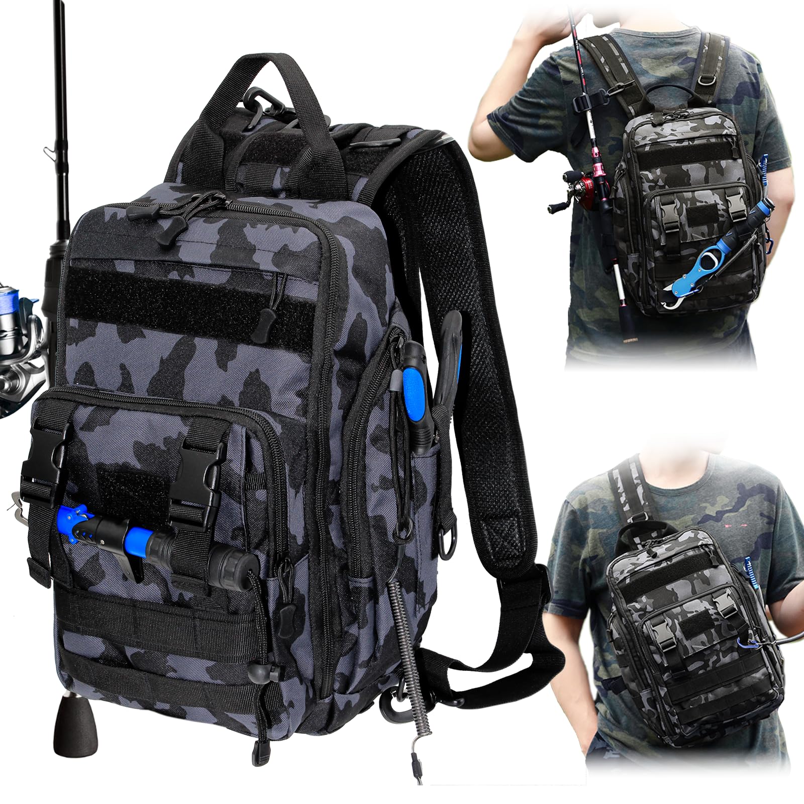 Amazon.com: Gefischtter Fishing Backpack Bags Shoulder Sling Bag Tackle ...