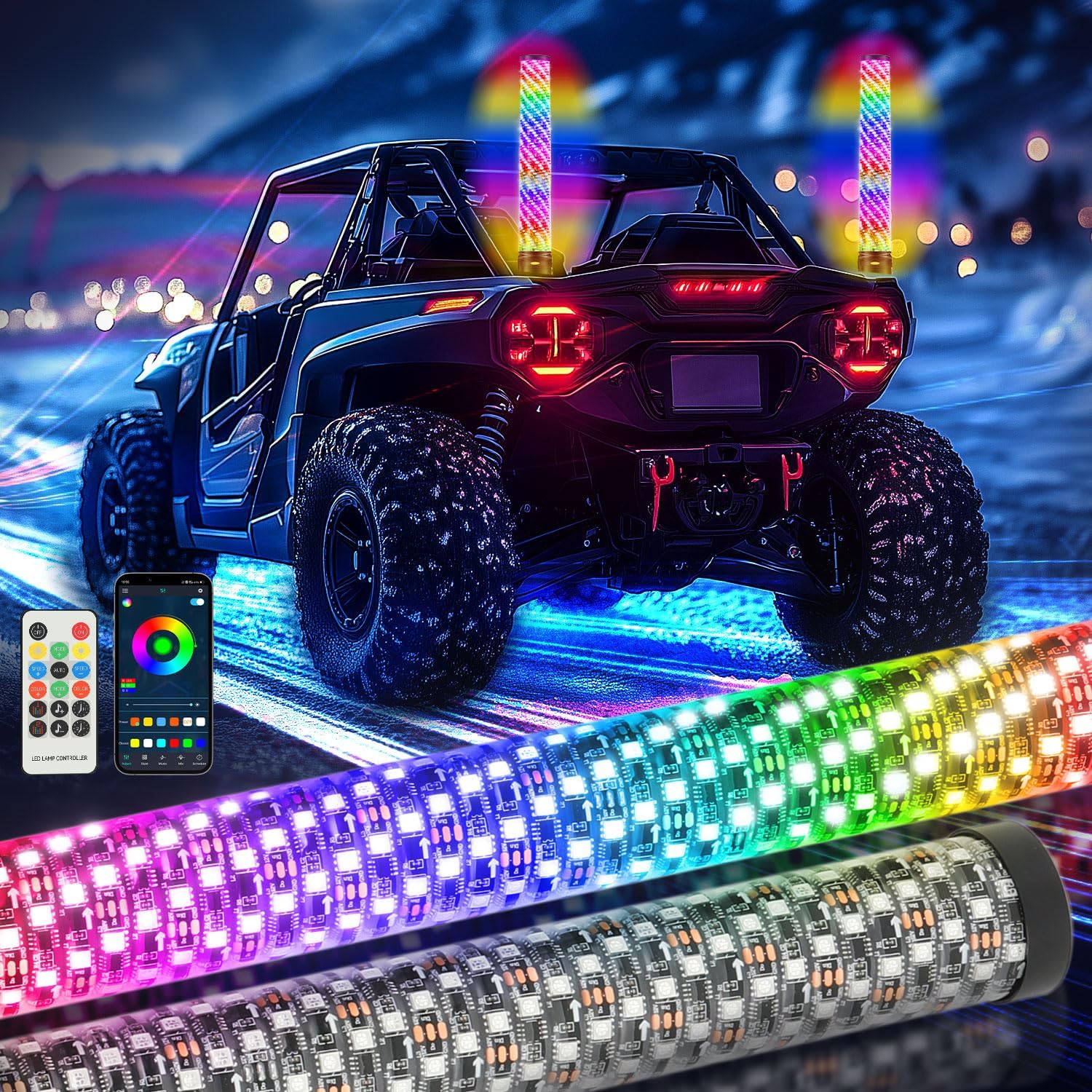 Amazon.com: DREAMIZER 2PCS Thick LED Whip Lights, 1FT RGB Light Whip LED Whip w/Remote,12V Fat ...