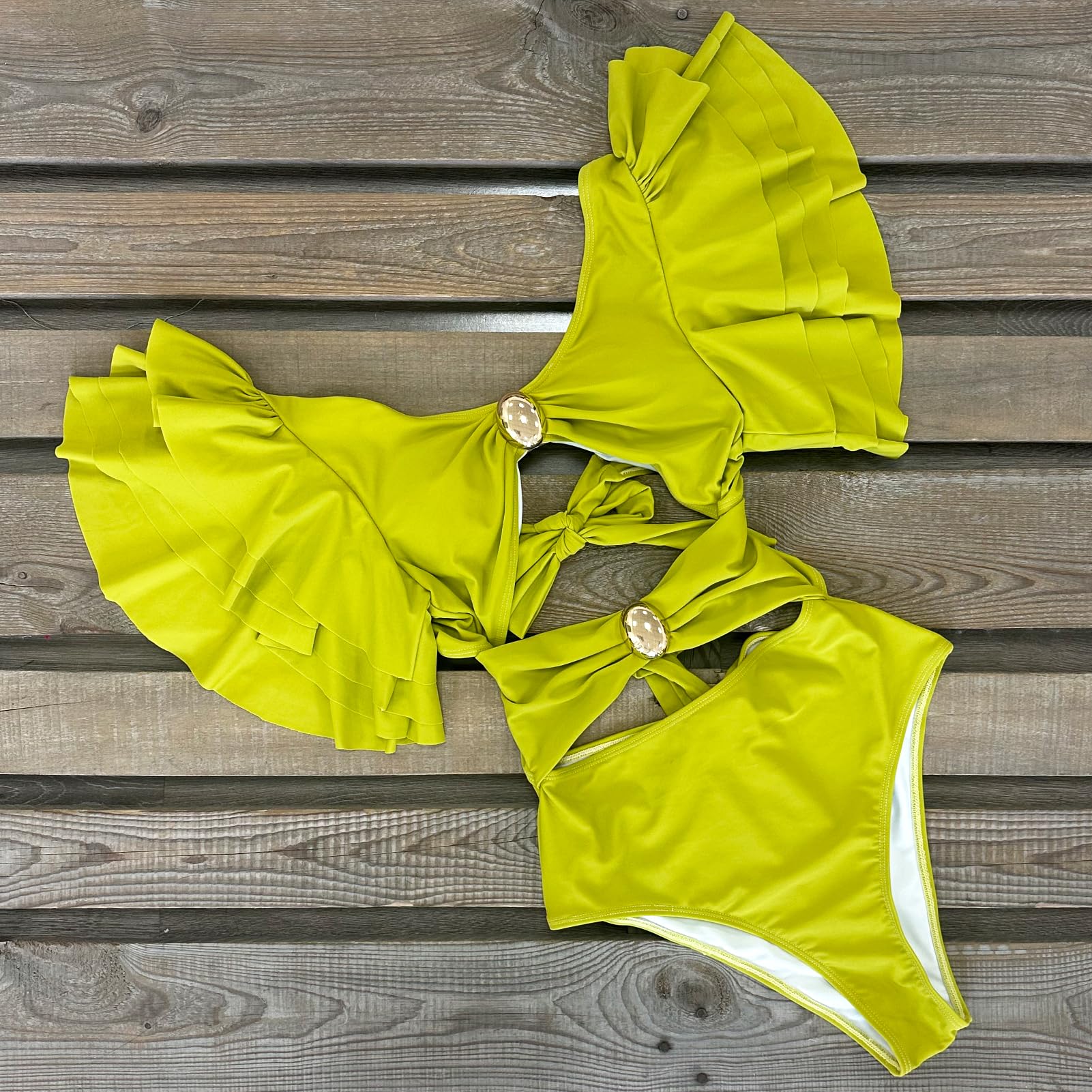 Snapklik.com : SPORLIKE Women Ruffle One Piece Swimsuit Hole Cut ...