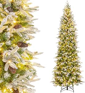 Amazon.com: DORTALA Pre-Lit Pencil Christmas Tree 9 FT, Hinged ...