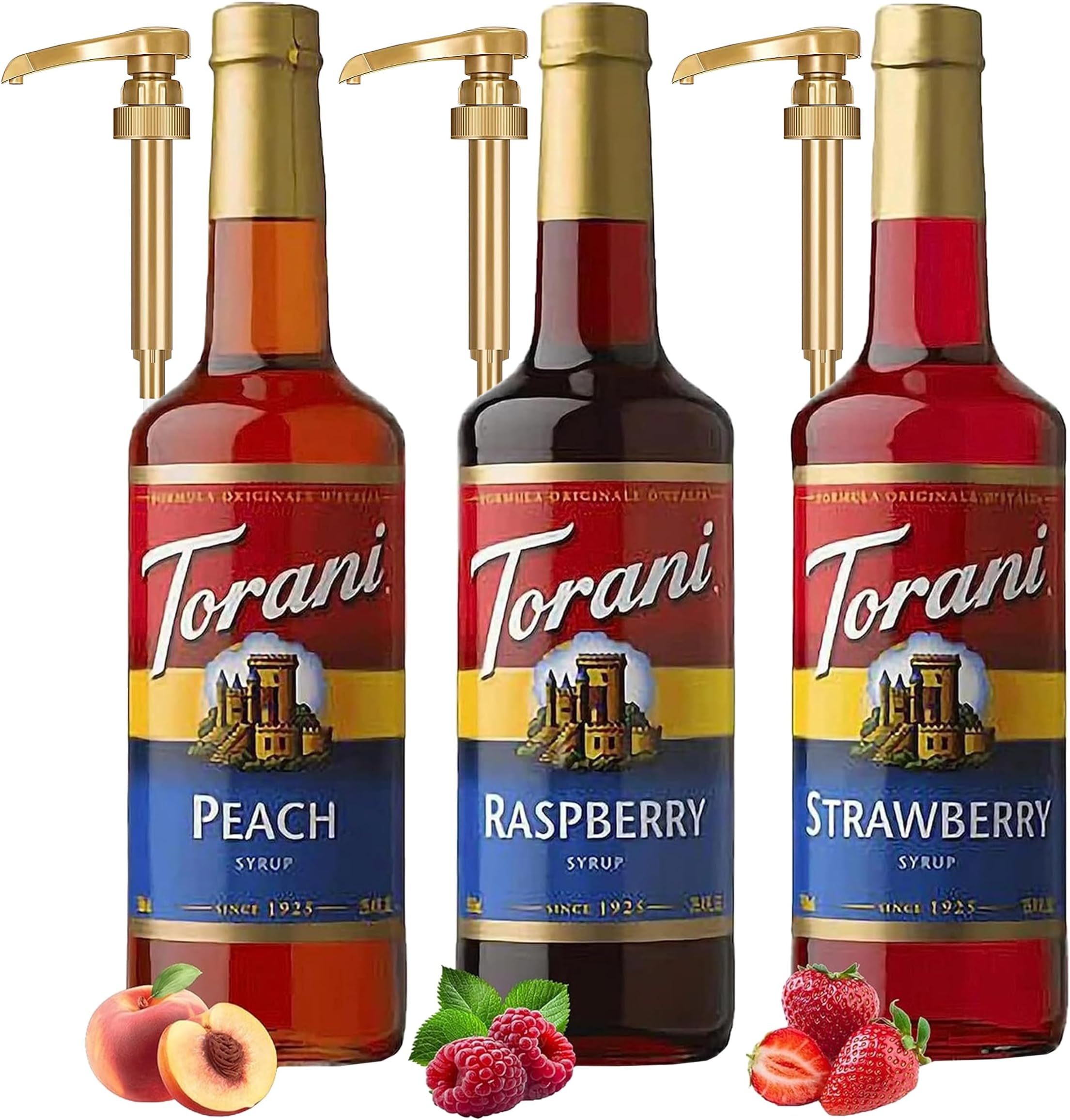 Amazon.com : Torani Raspberry, Strawberry, Peach Syrup - Fruit Flavors ...
