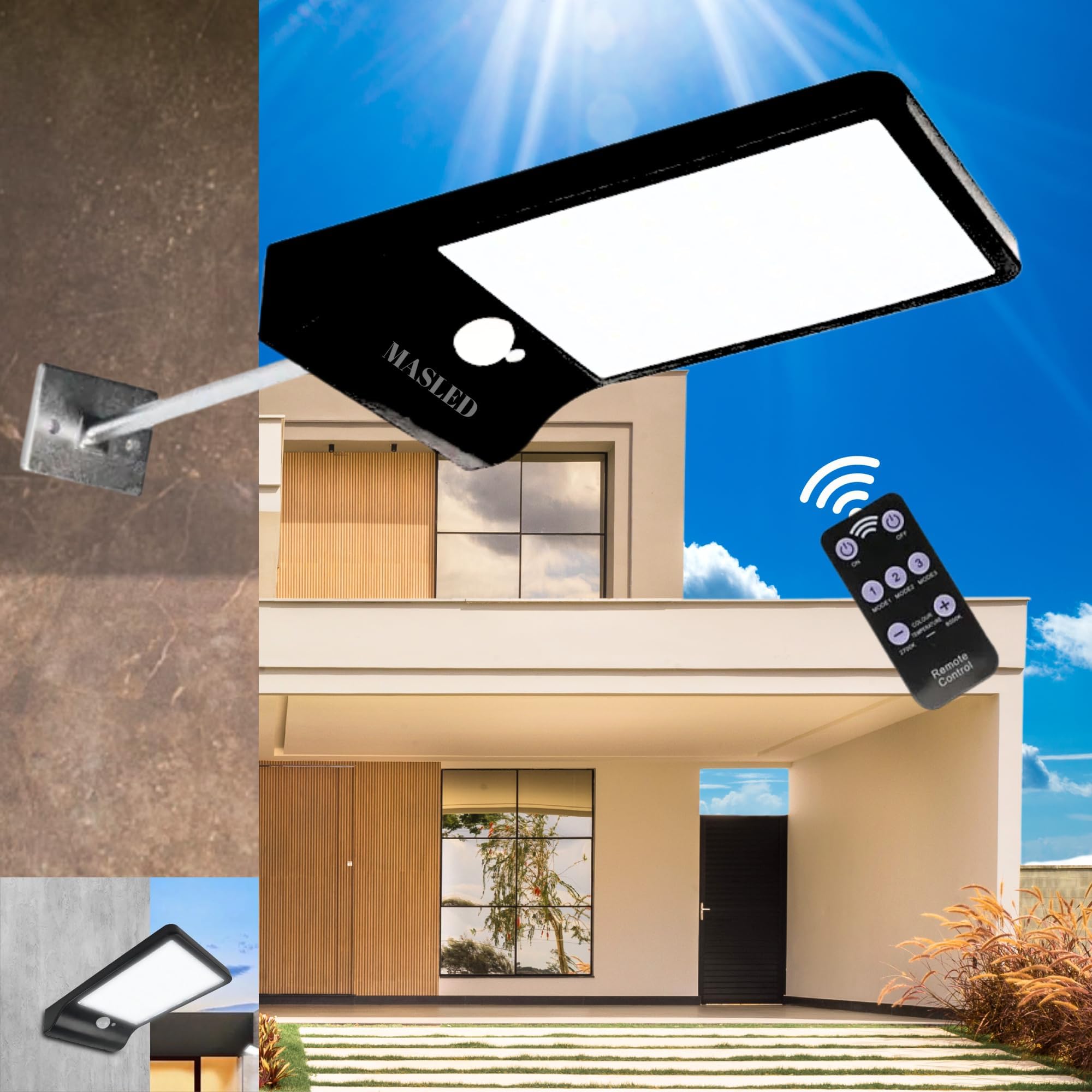MASLED Solar Security Lights Outdoor Motion Sensor | Remote Control ...